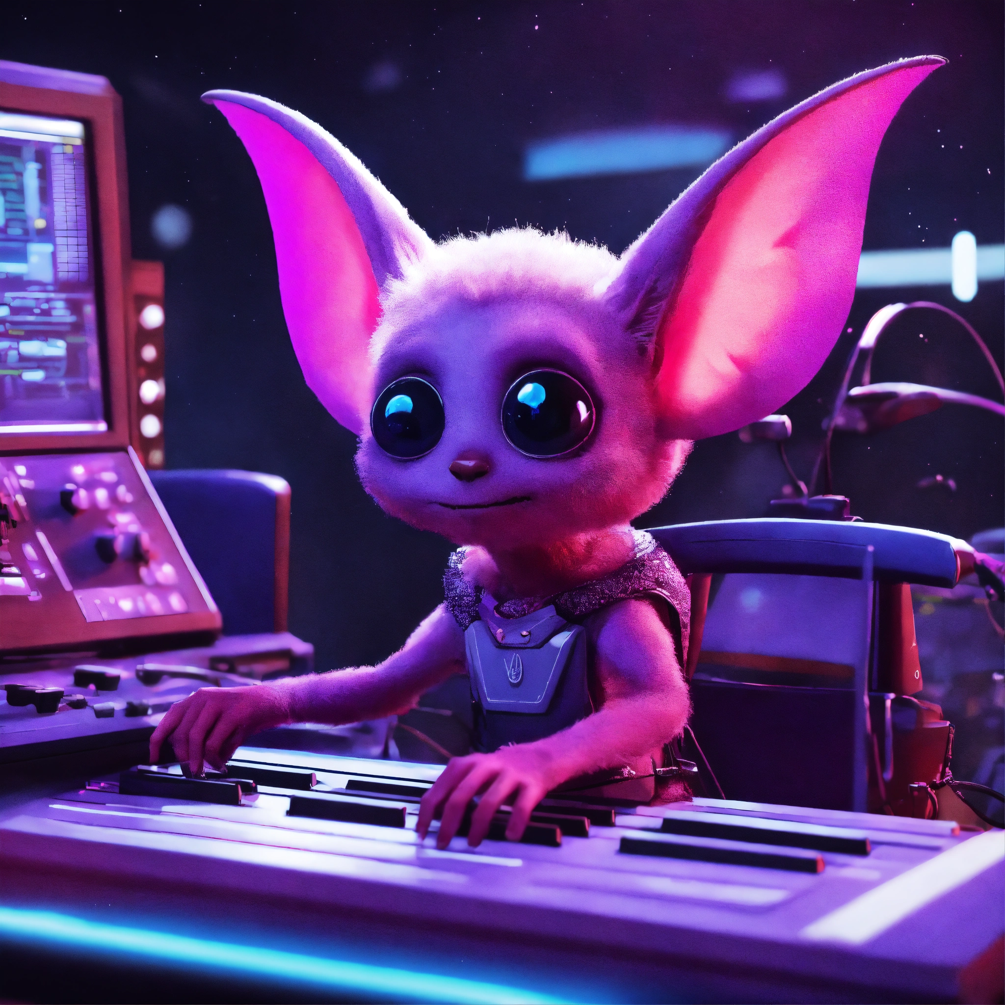 Lexica - Cute silly fuzzy pink and purple alien fruitbat character with ...