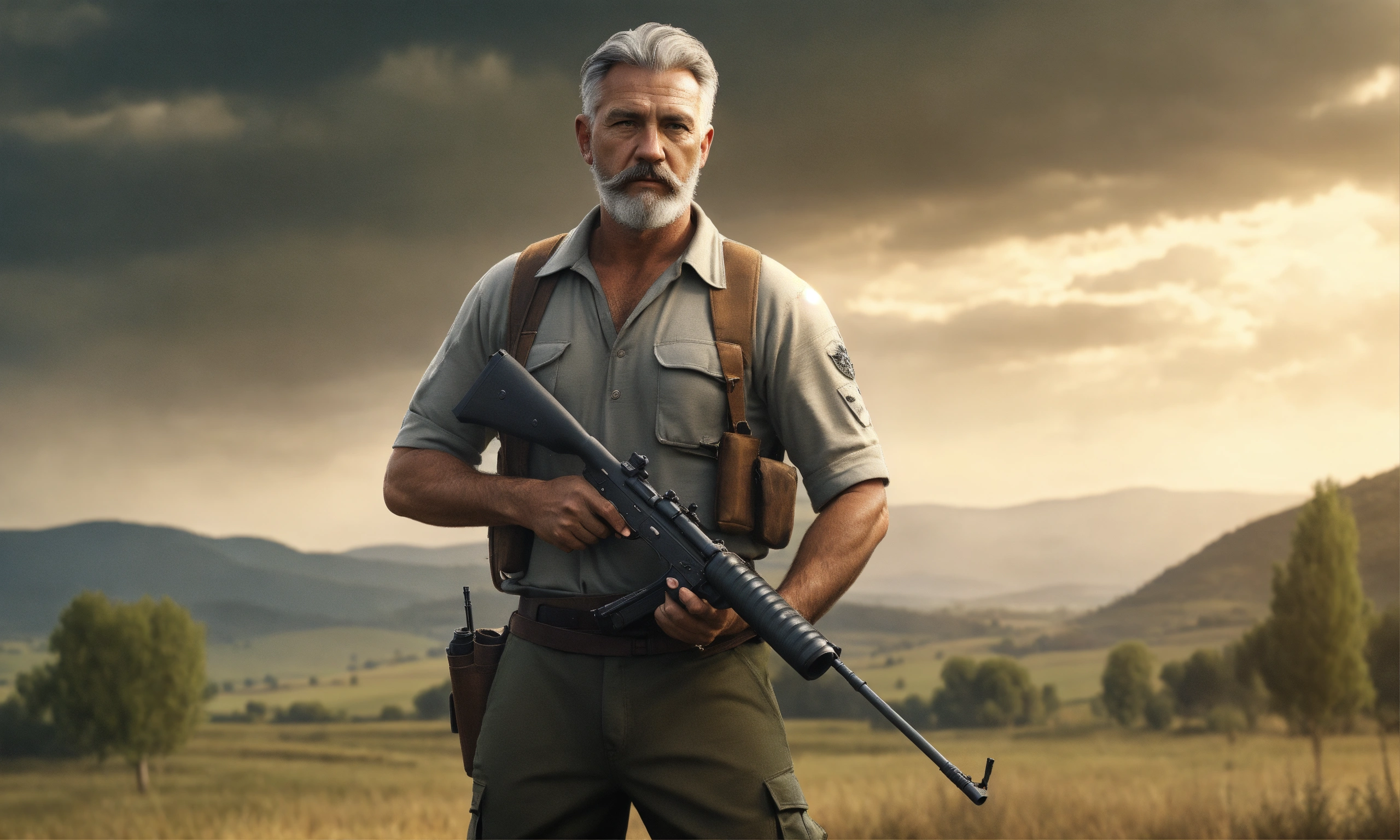 Lexica - Cinematic wallpaper of a 1940s german mercenary with a plain t ...