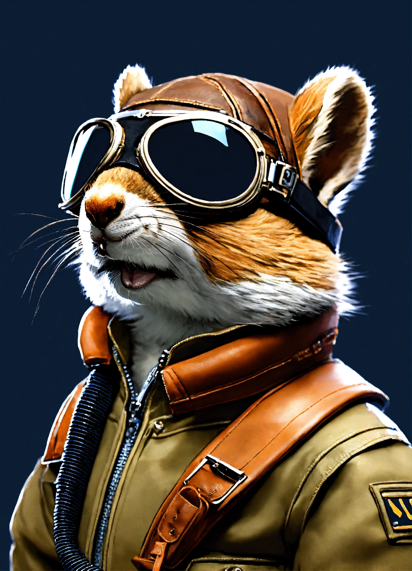 Lexica - A cute squirrel pilot wearing an aviator jacket and goggles