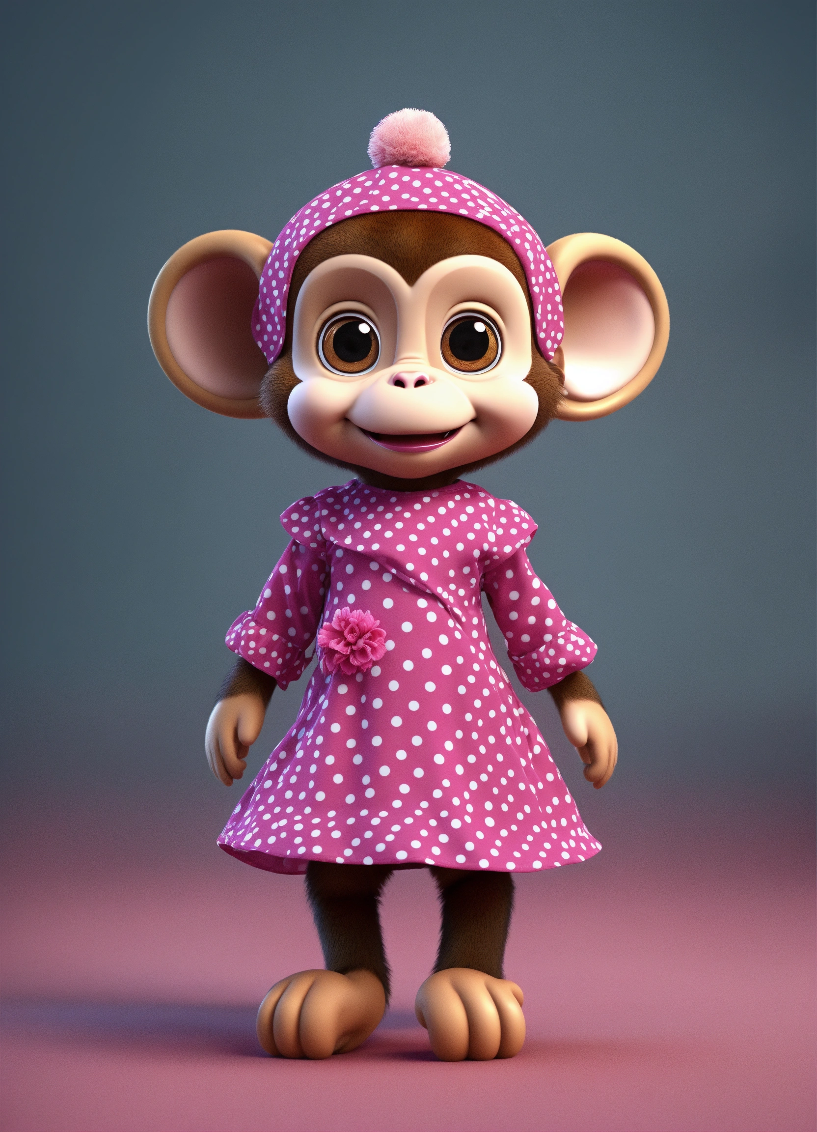 Lexica - A cute happy 3D model baby monkey character wearing polka dots ...