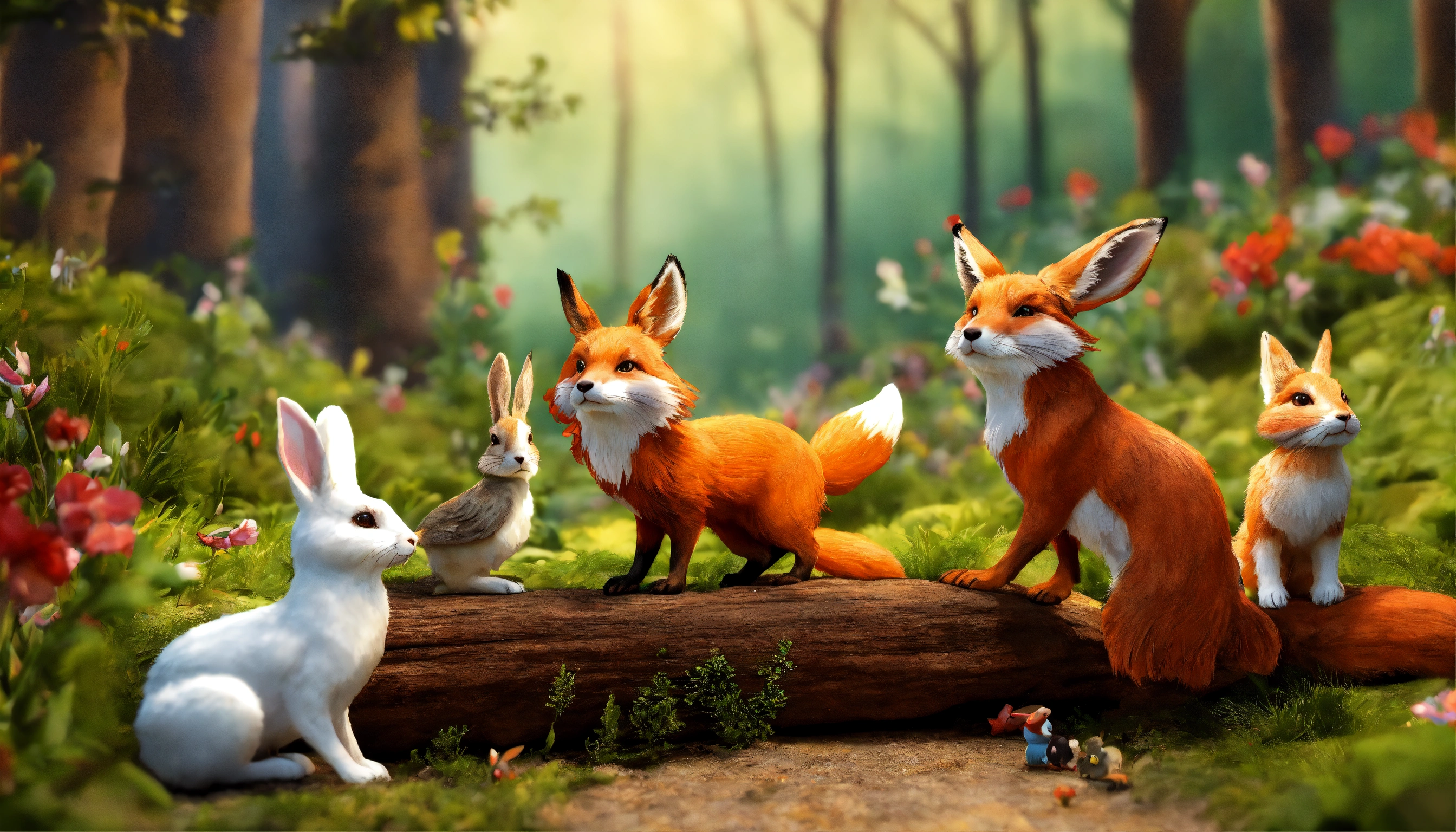 Lexica - "fox ,sparrow, dear, rabbit in forest" 3D pictures, storybook ...