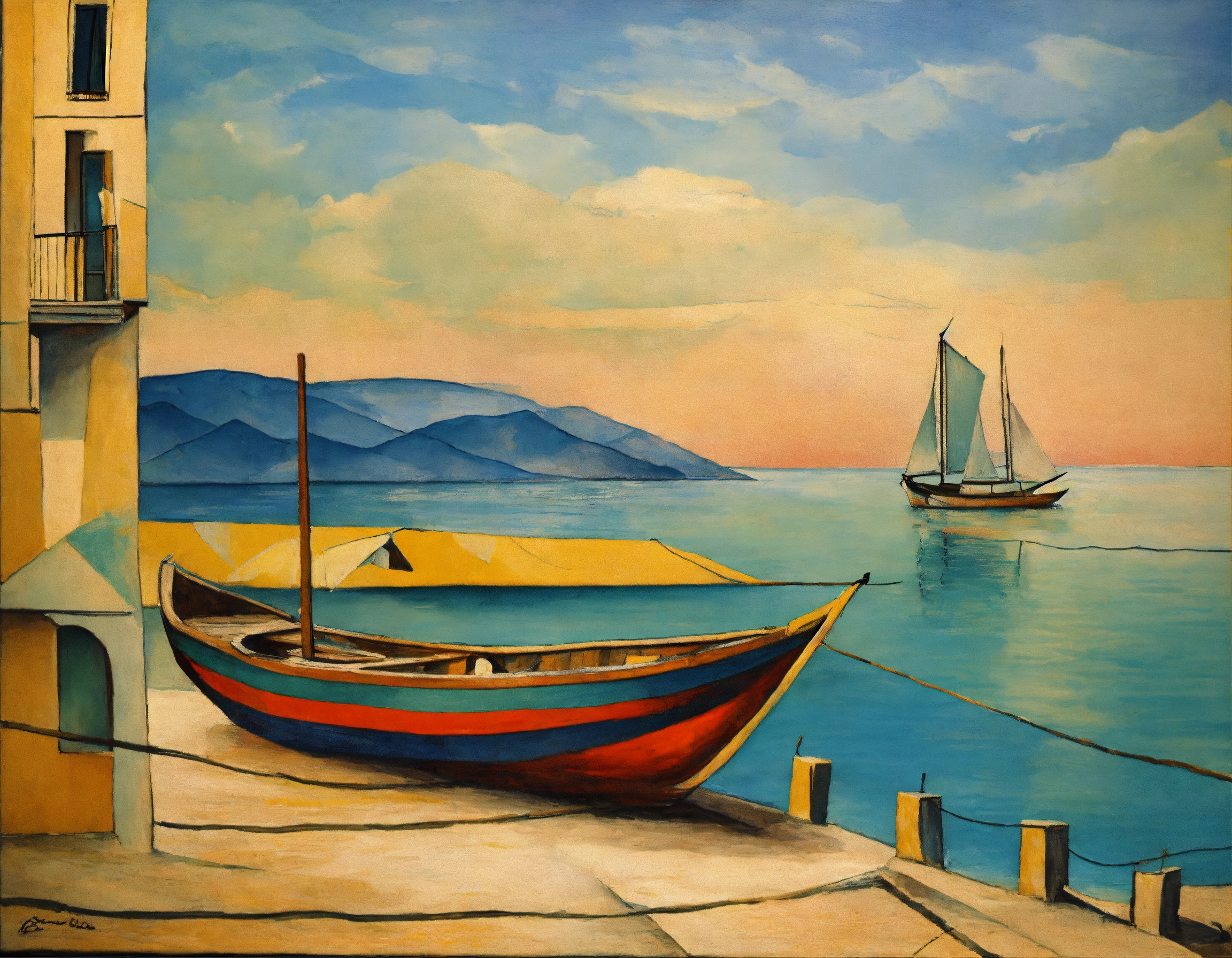 Lexica - Picasso painting with the sea and an old boat