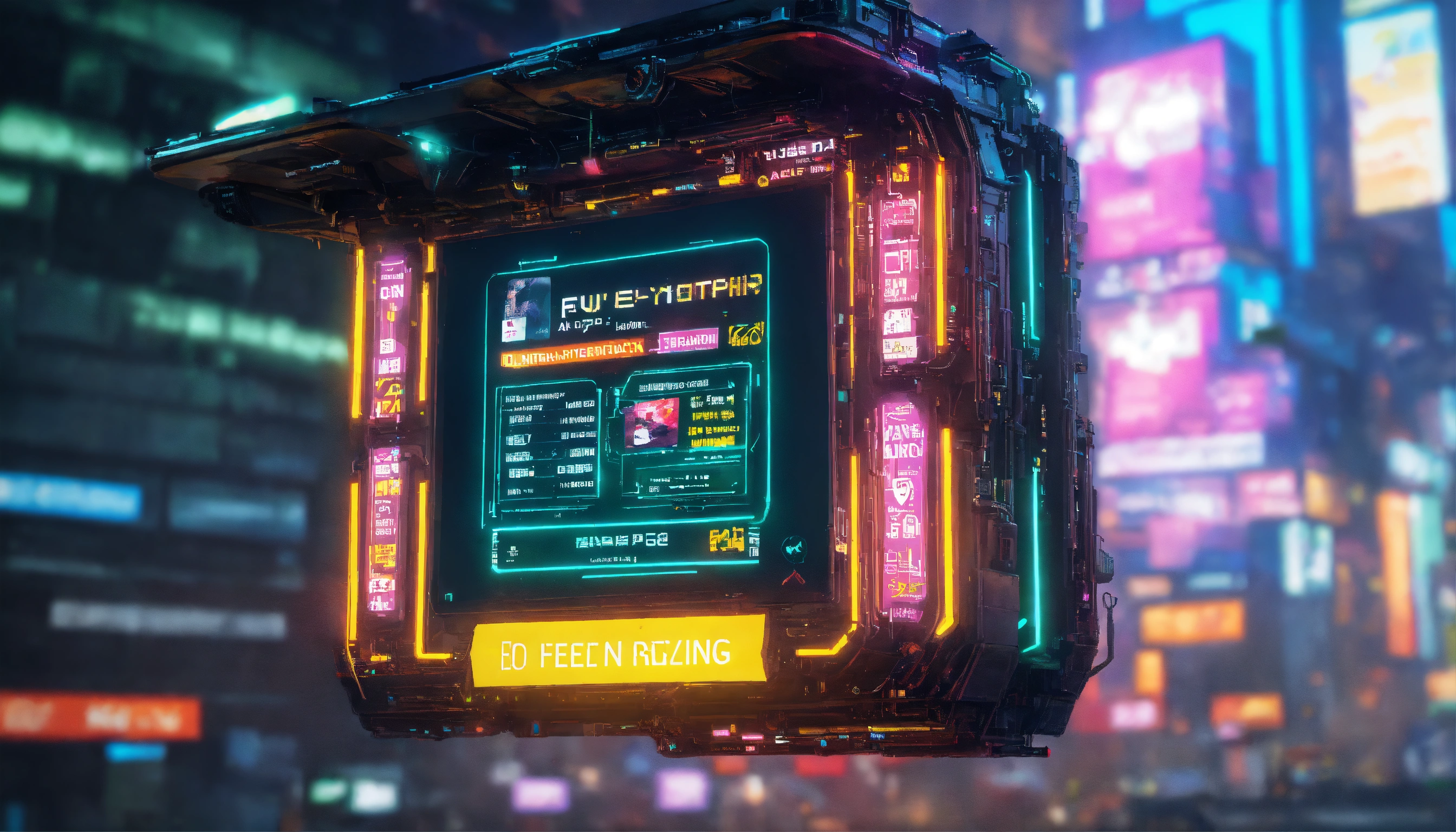 Lexica - Flying ads widget, cyberpunk style, ultra detailed, 4k