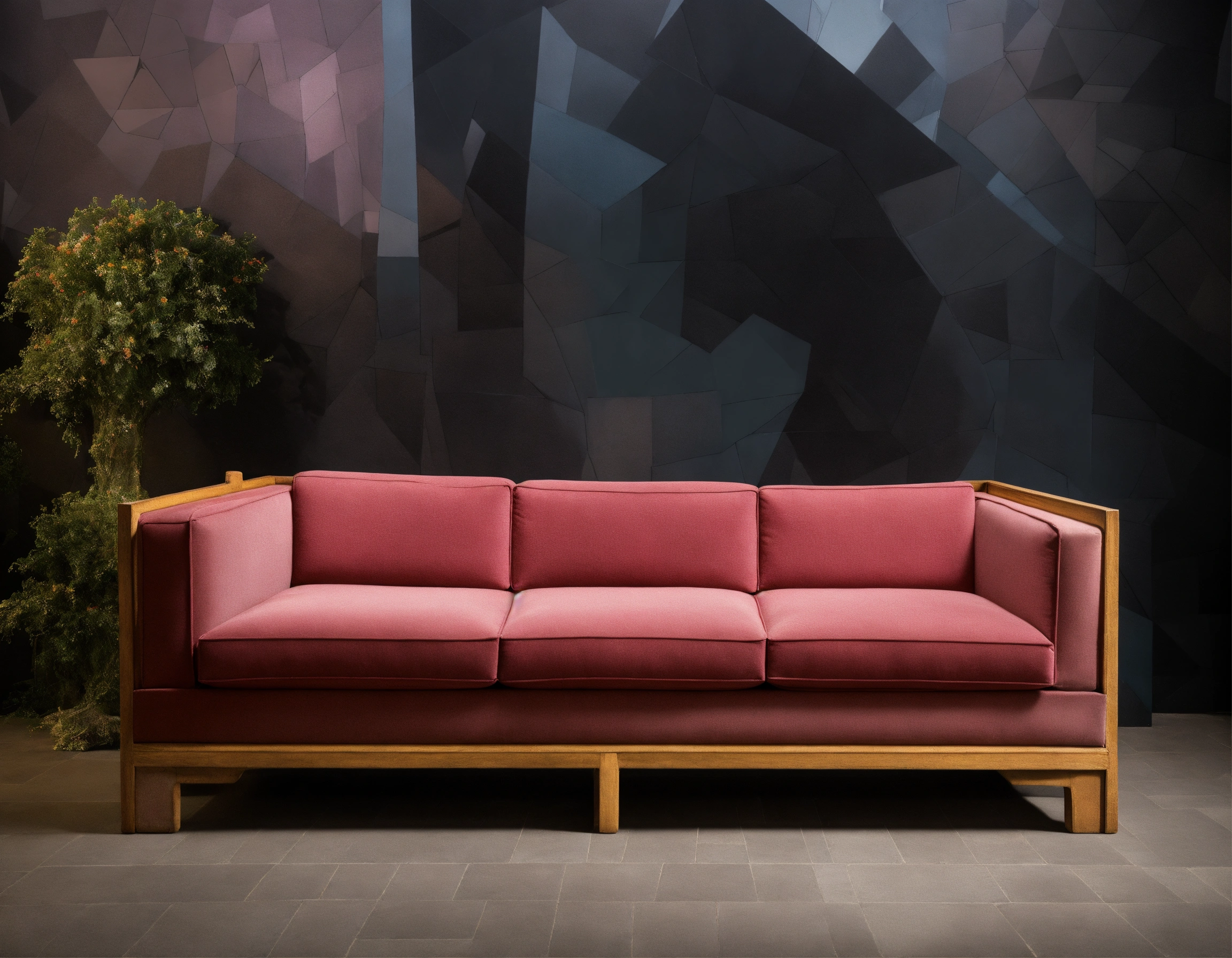 Lexica - Cubist sofa in René Magritte design on black background