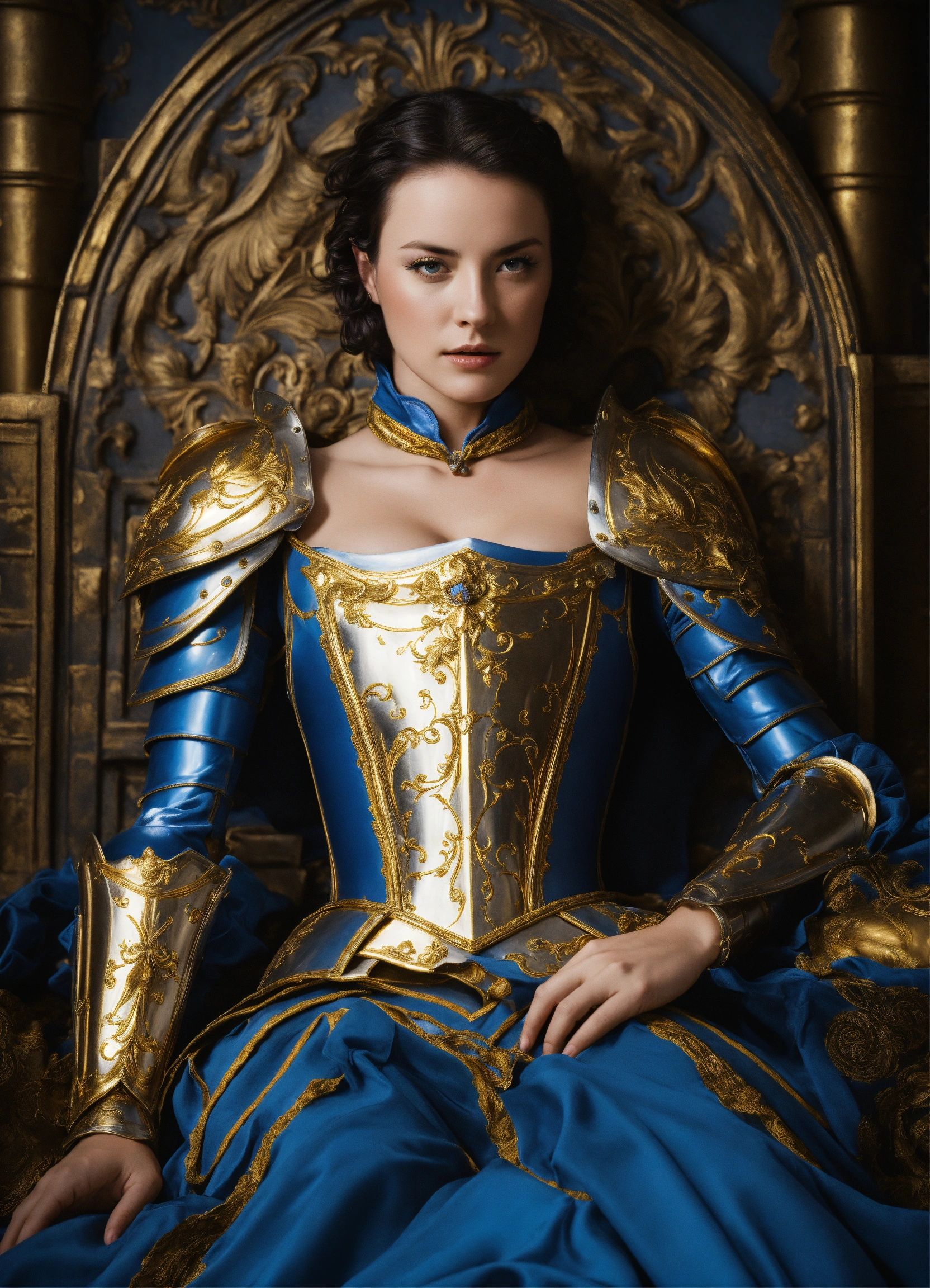 Lexica - Photorealistic image of a strong lady knight, lying down on ...