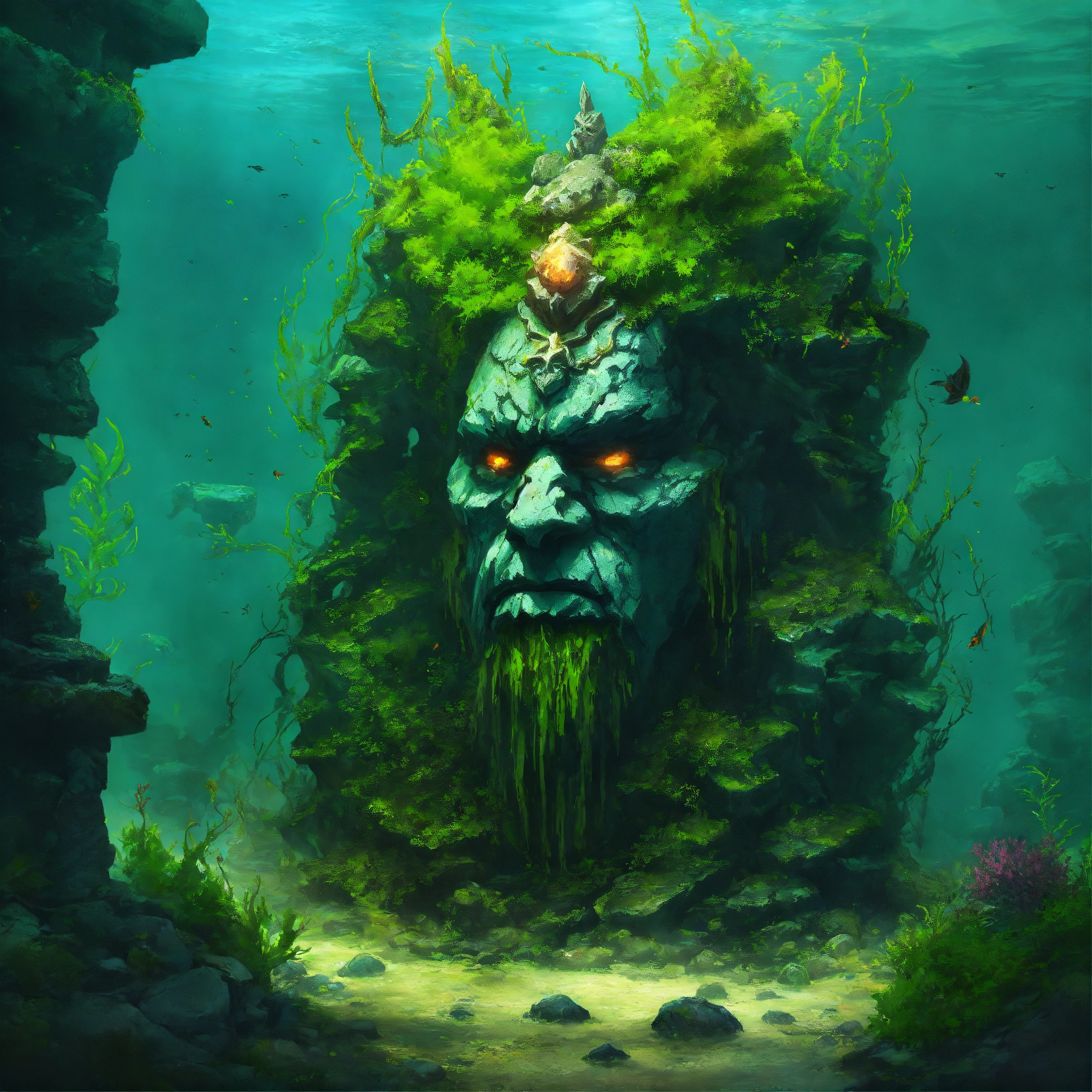 Lexica - Concept art of a angry and scary stone deity in ruines ...