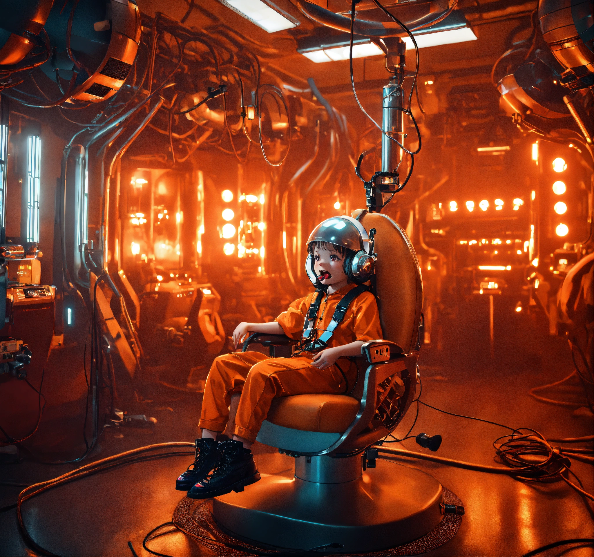 Lexica - Little girl in futuristic orange jumpsuit is screaming ...