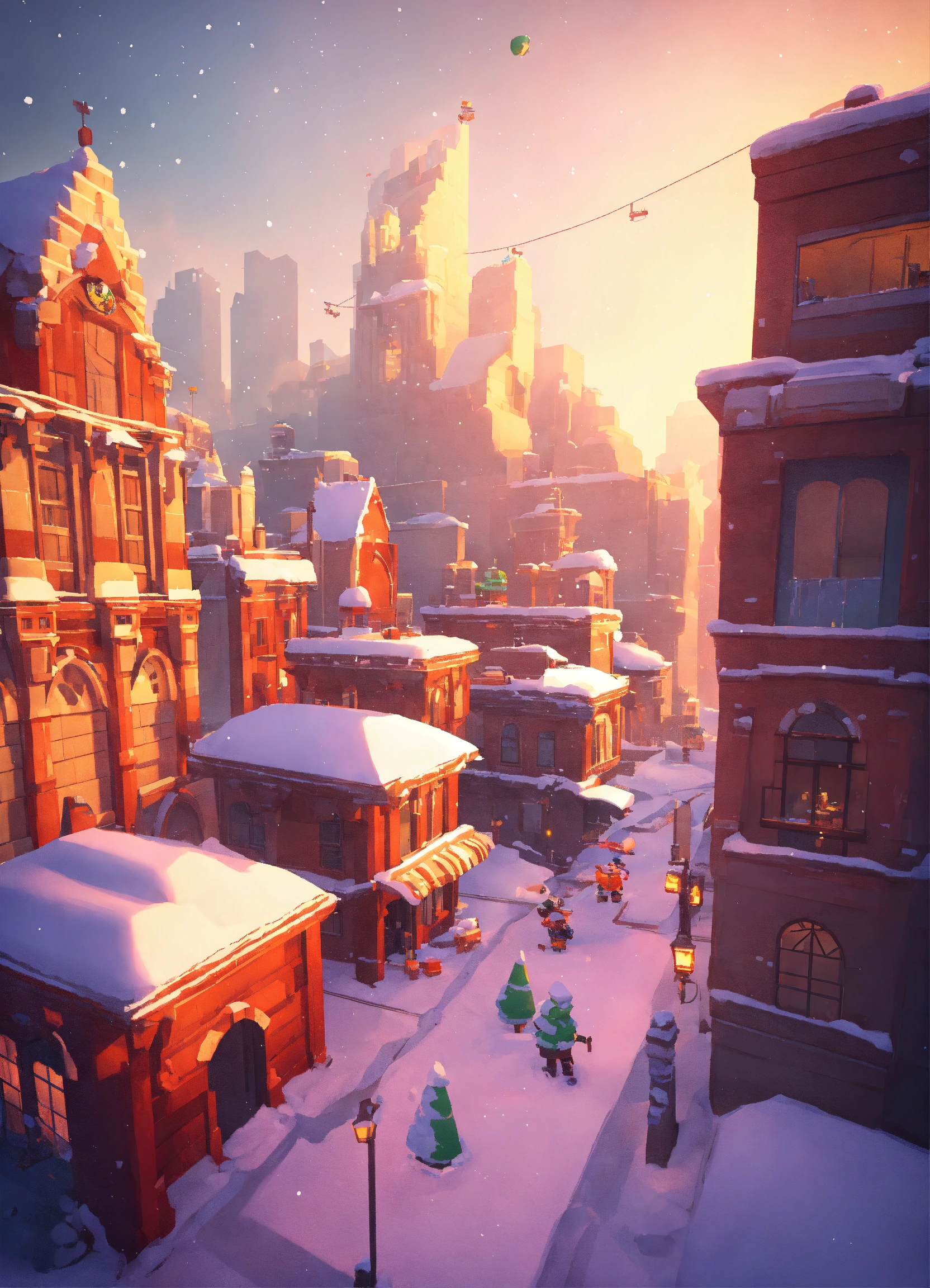 Lexica - Snowy metropolis, 3d platformer game, low poly, concept art