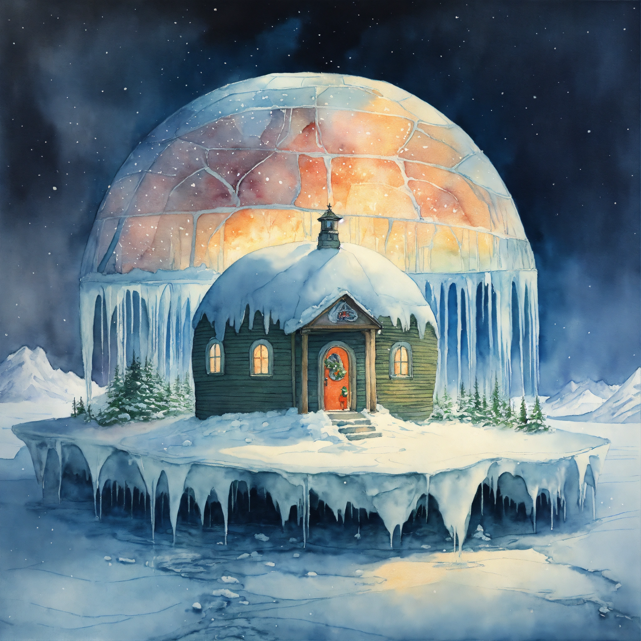 Lexica - A watercolor painting depicting an intricately detailed igloo ...