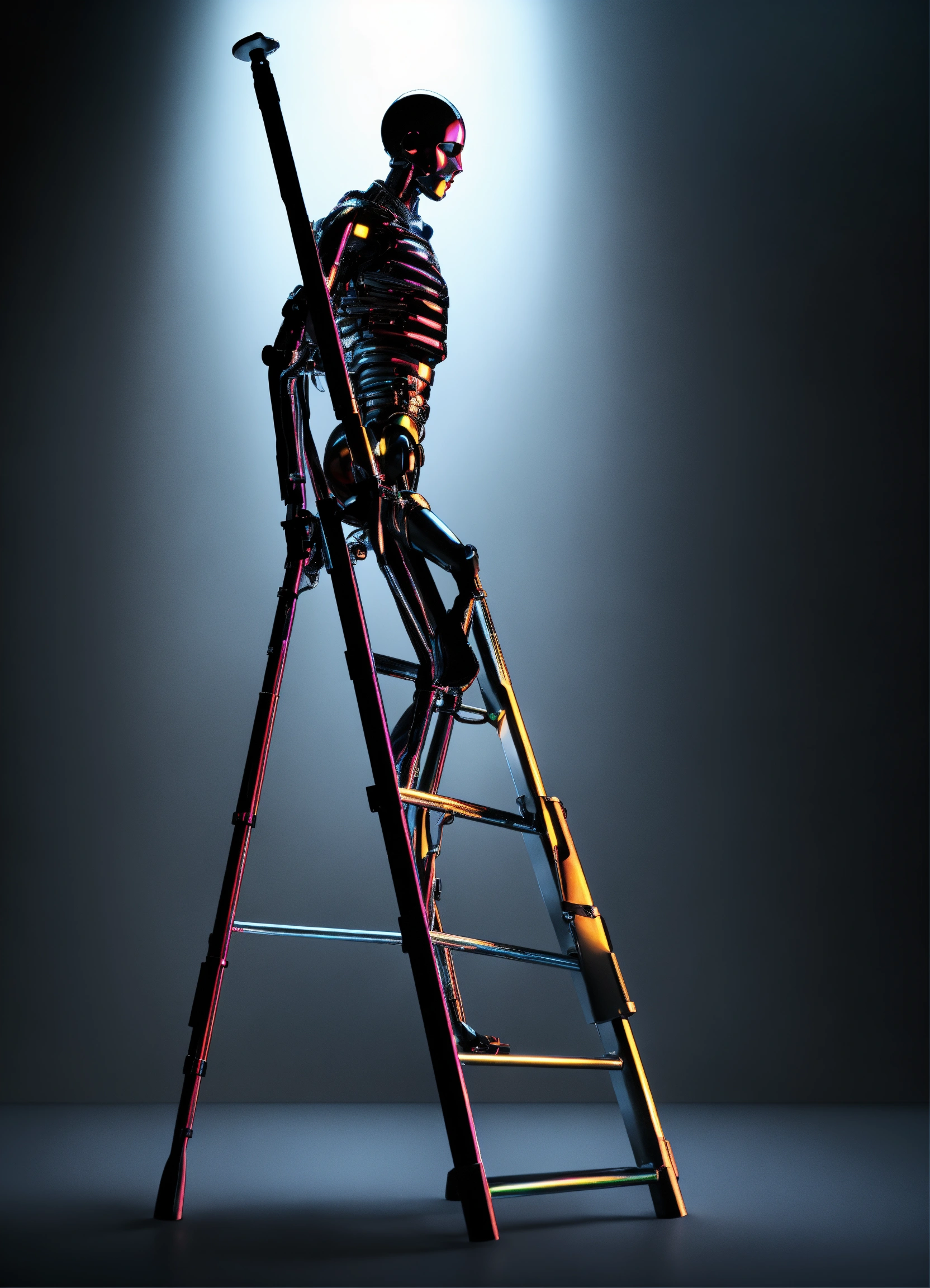 Lexica - Humanoid with crutches climbing a ladder. black background ...