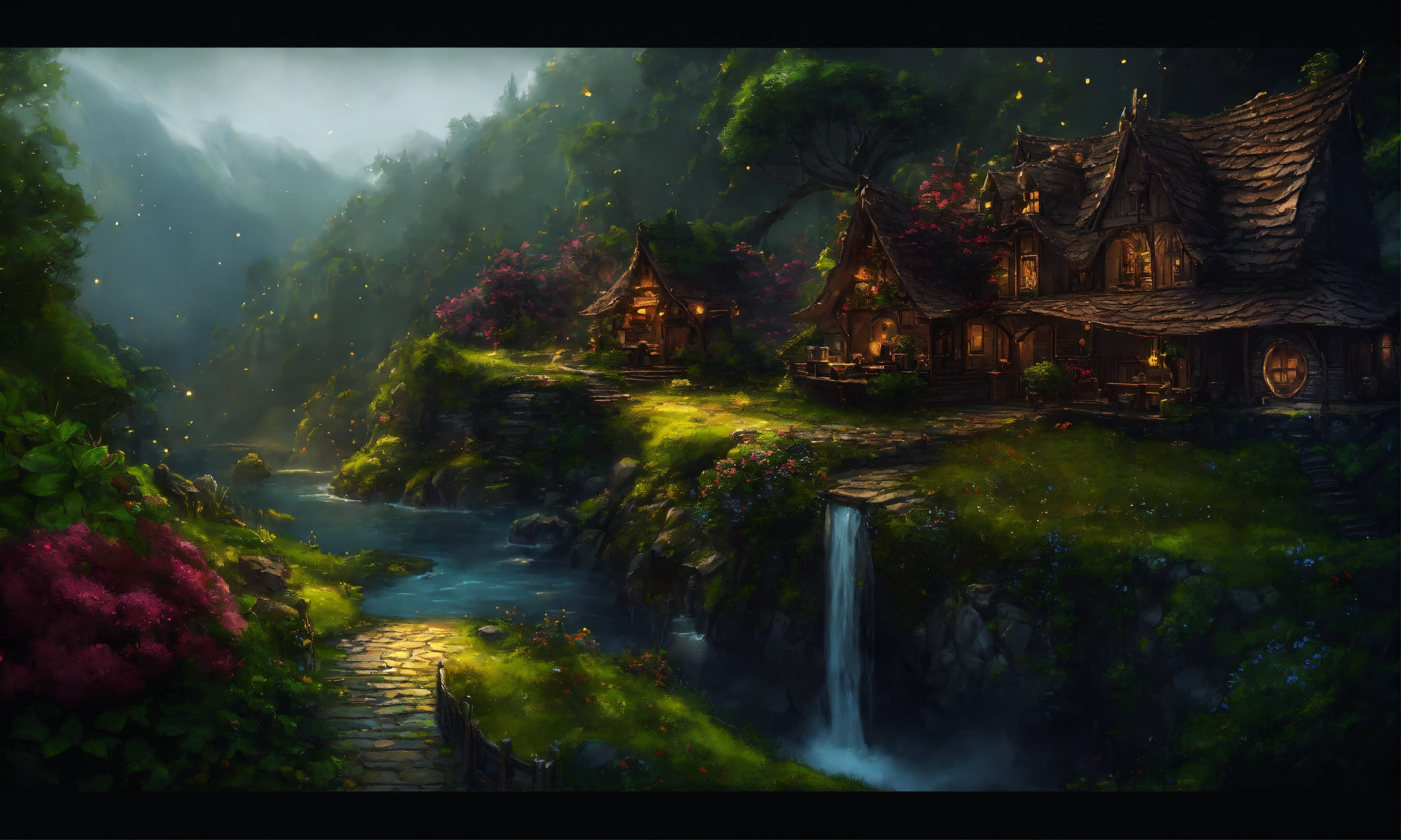 Lexica - Epic beautiful shot of a ultra detailed and small elves house ...