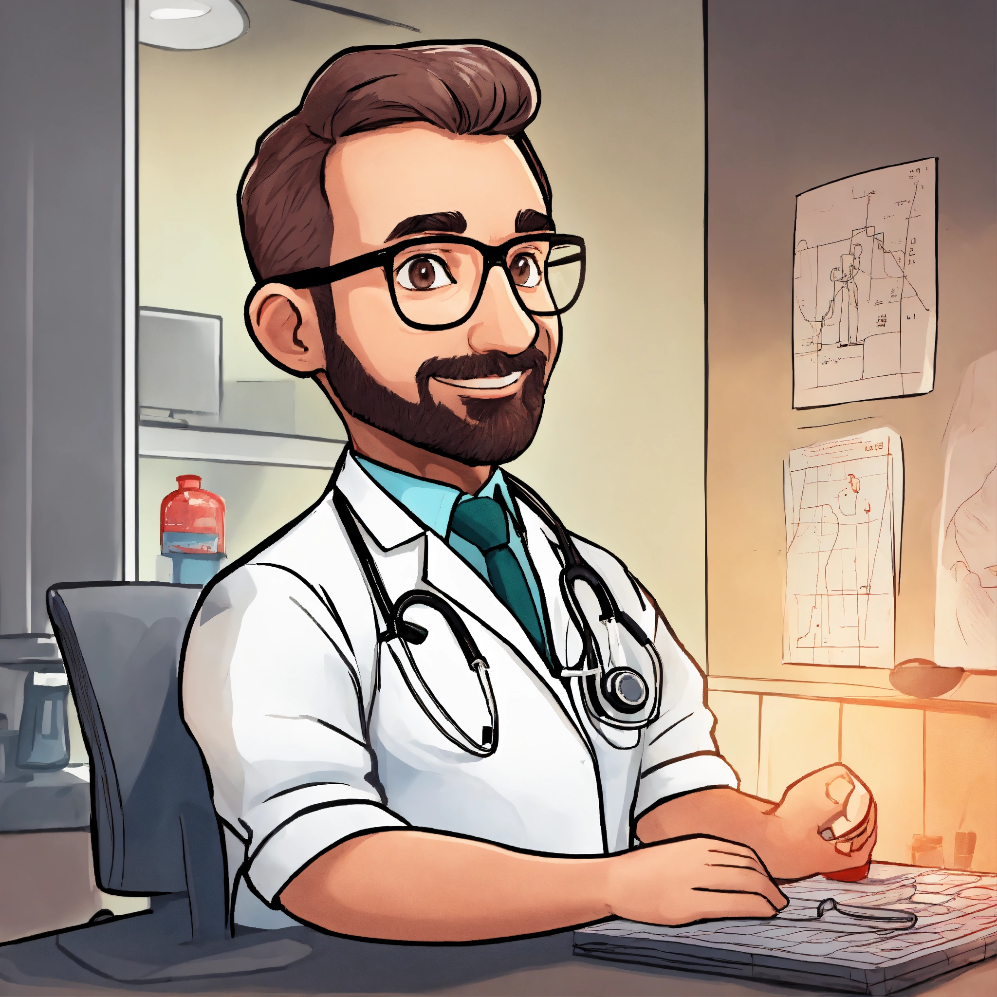 Lexica - Make a serious cartoon of a charismatic 35 years old cardiologist