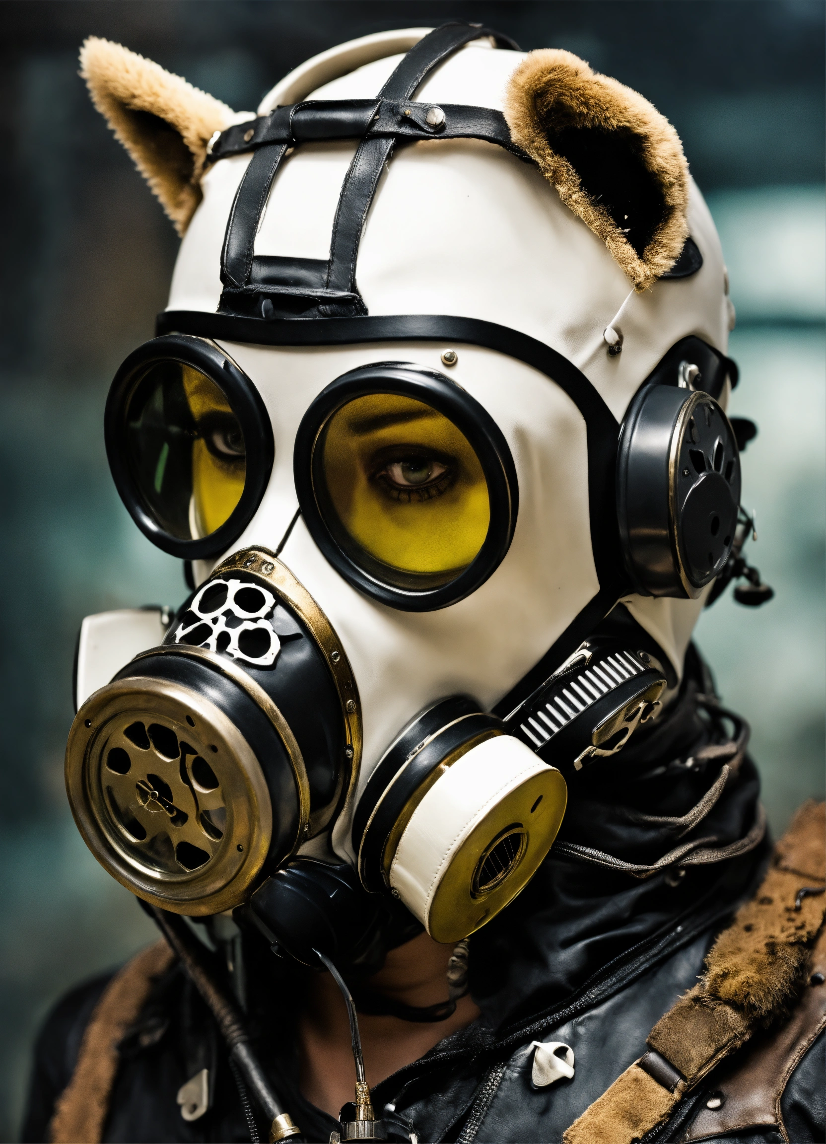 Lexica - Post-apocalyptic gas mask android cheetah, white and black ...