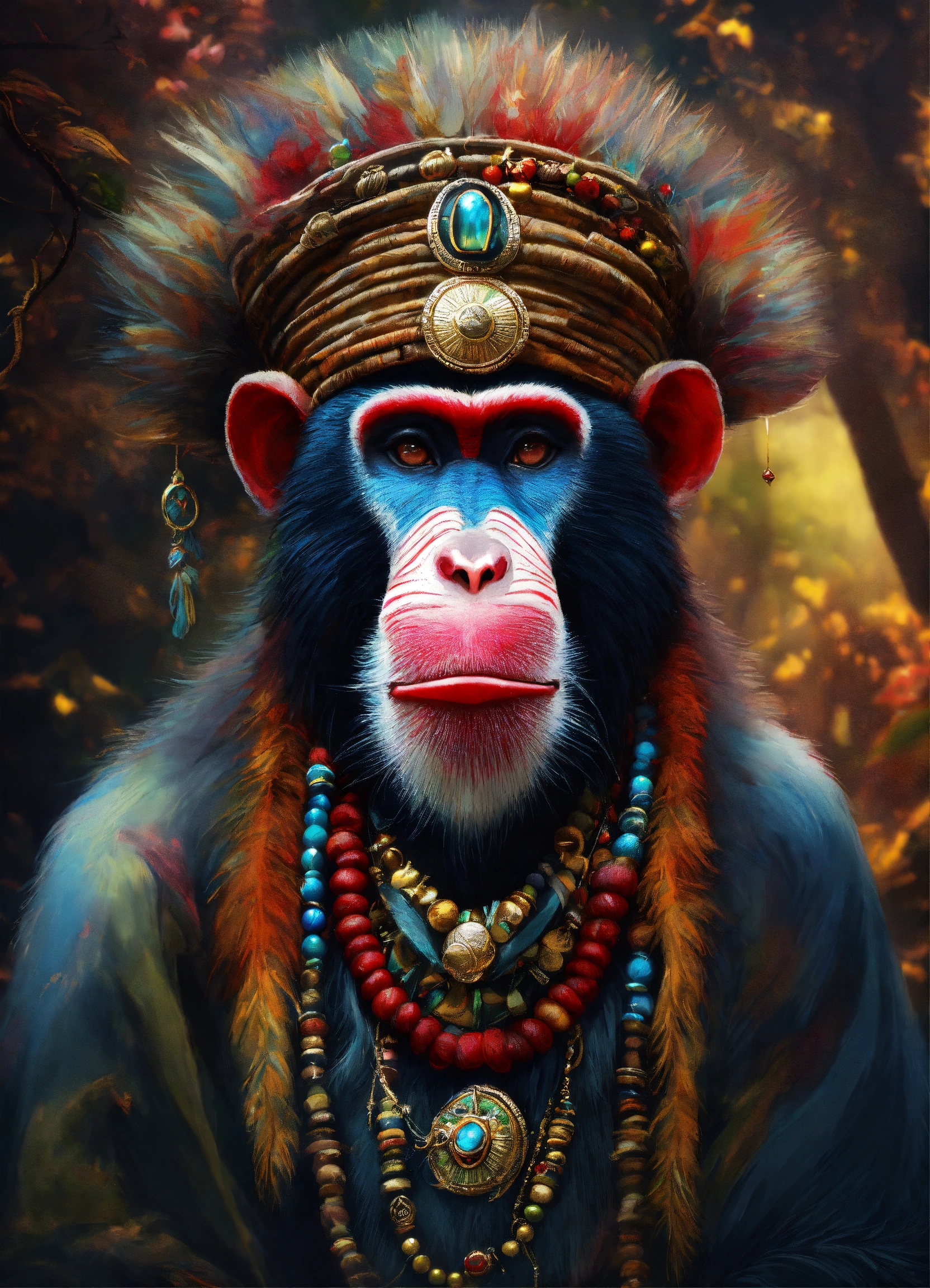 Lexica - A male mandrill witch doctor, monkey, shaman hat, animal ...