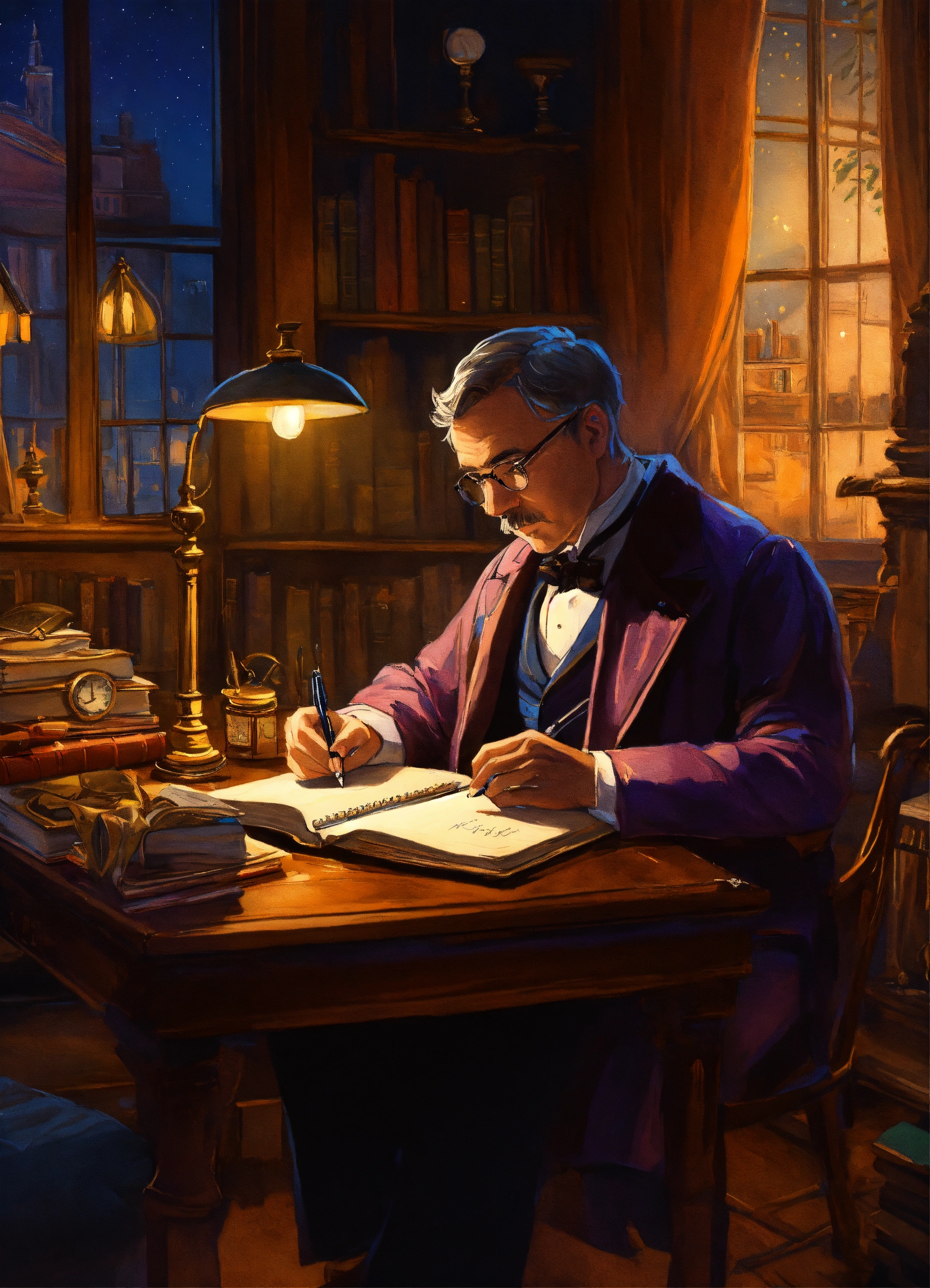 Lexica - A hand drawn painting of Dr. Watson sitting in his study ...