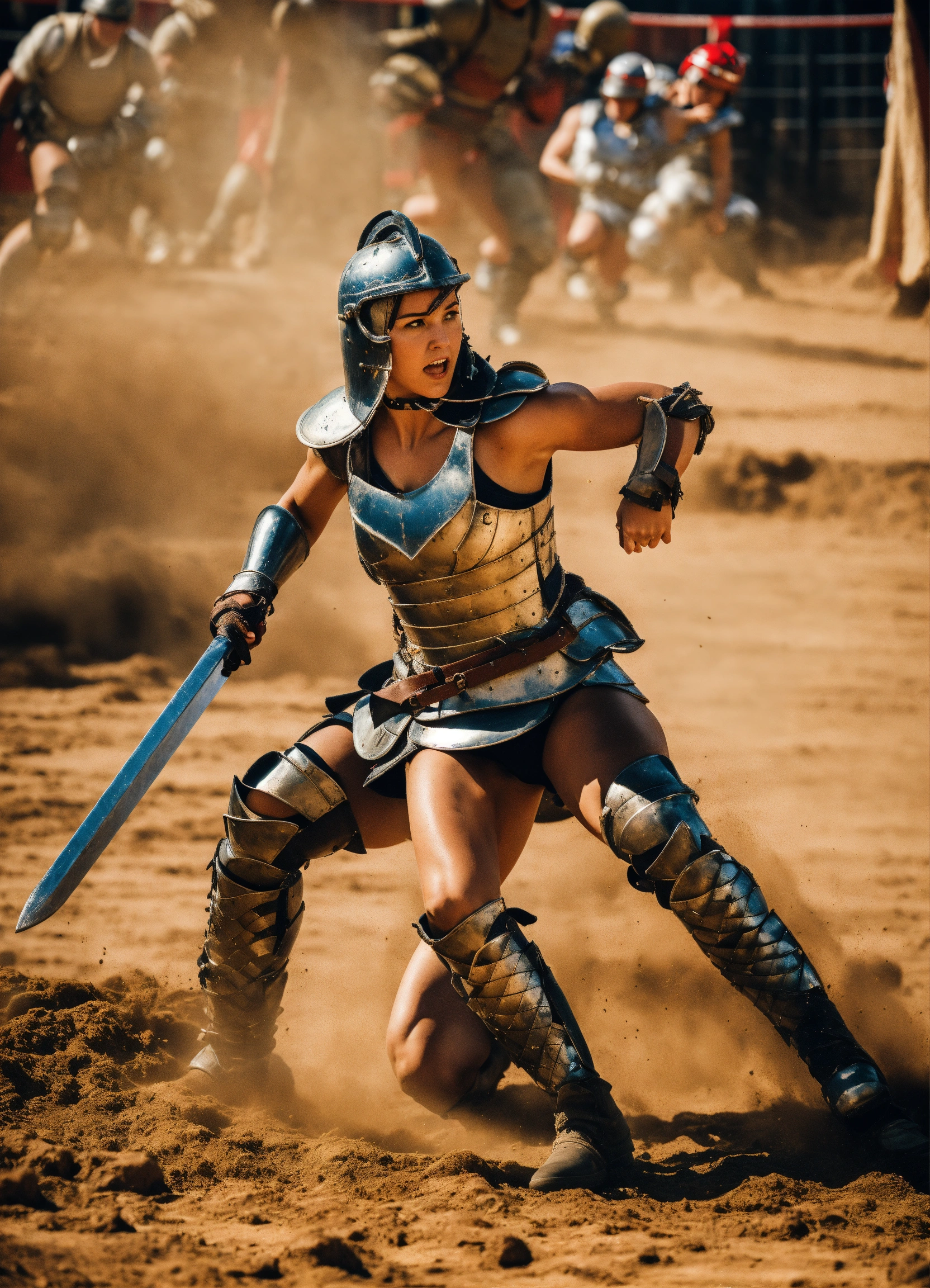 Lexica - Athletic female gladiator fighting armored female soldier in ...