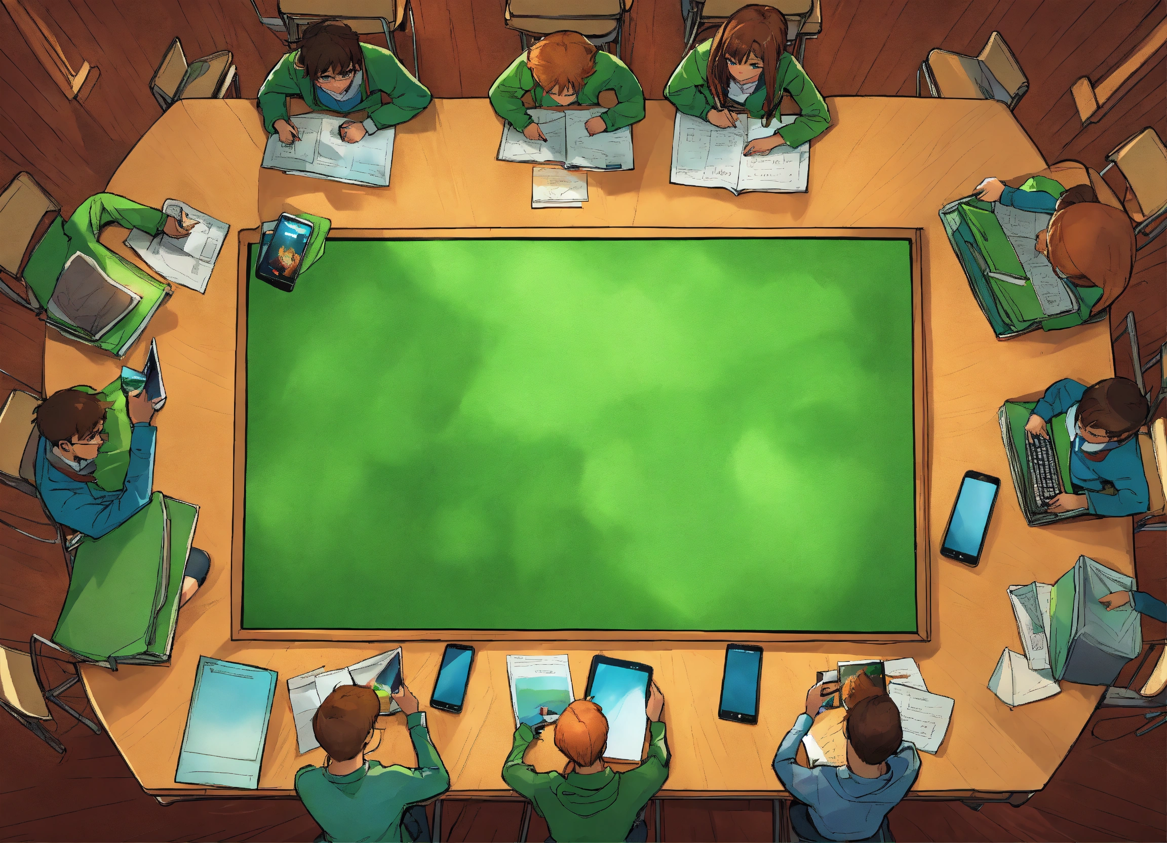 Lexica - Create a comic cartoon poster depicting an overhead view of a ...