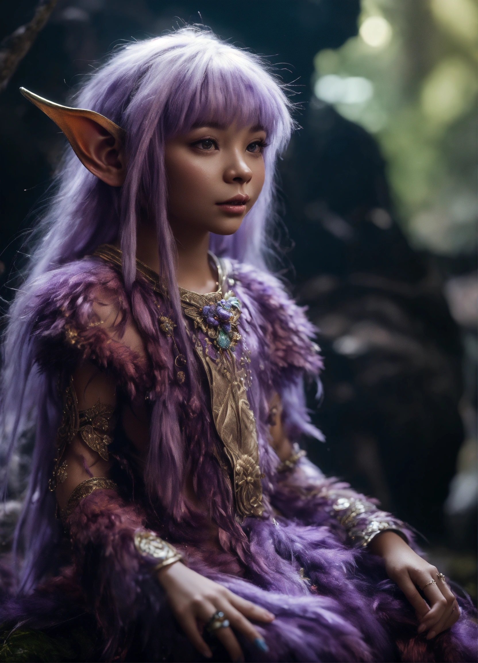 Lexica - A Gelfling extra furry animal like purple and white clothes ...
