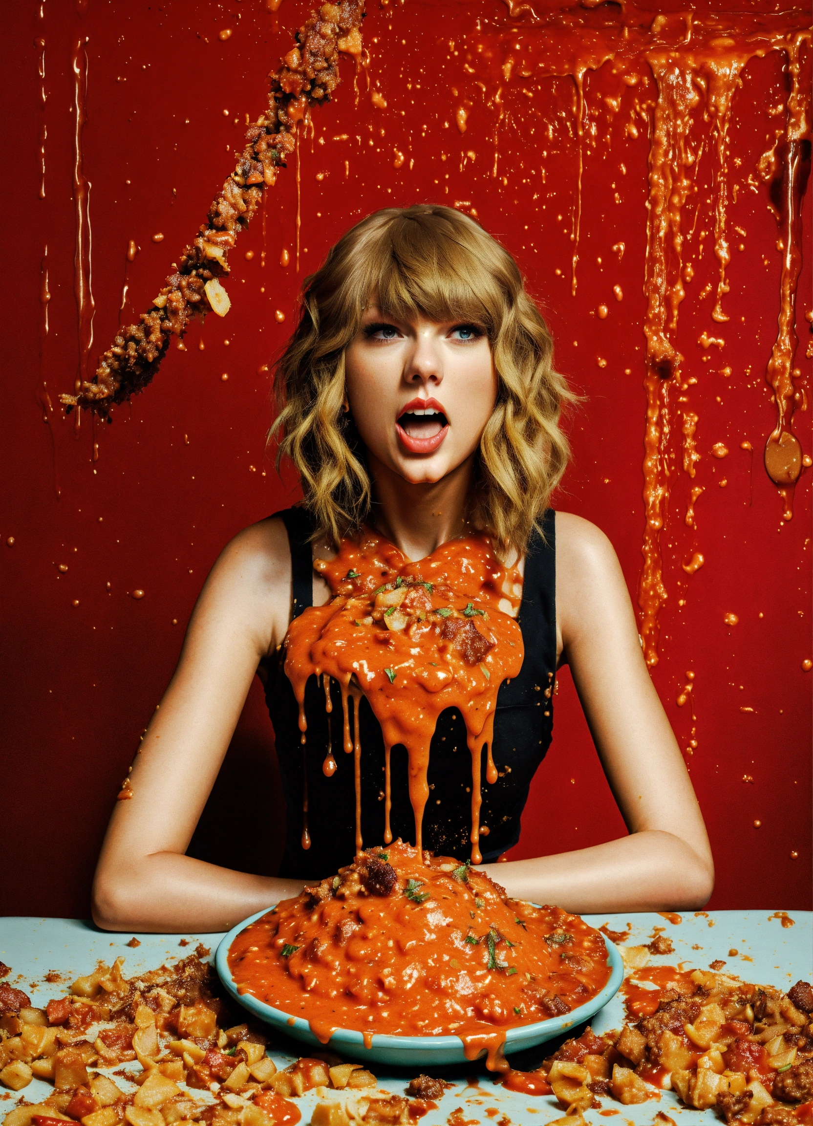 Lexica - Photo realistic shot of taylor swift eating a disgusting pile ...
