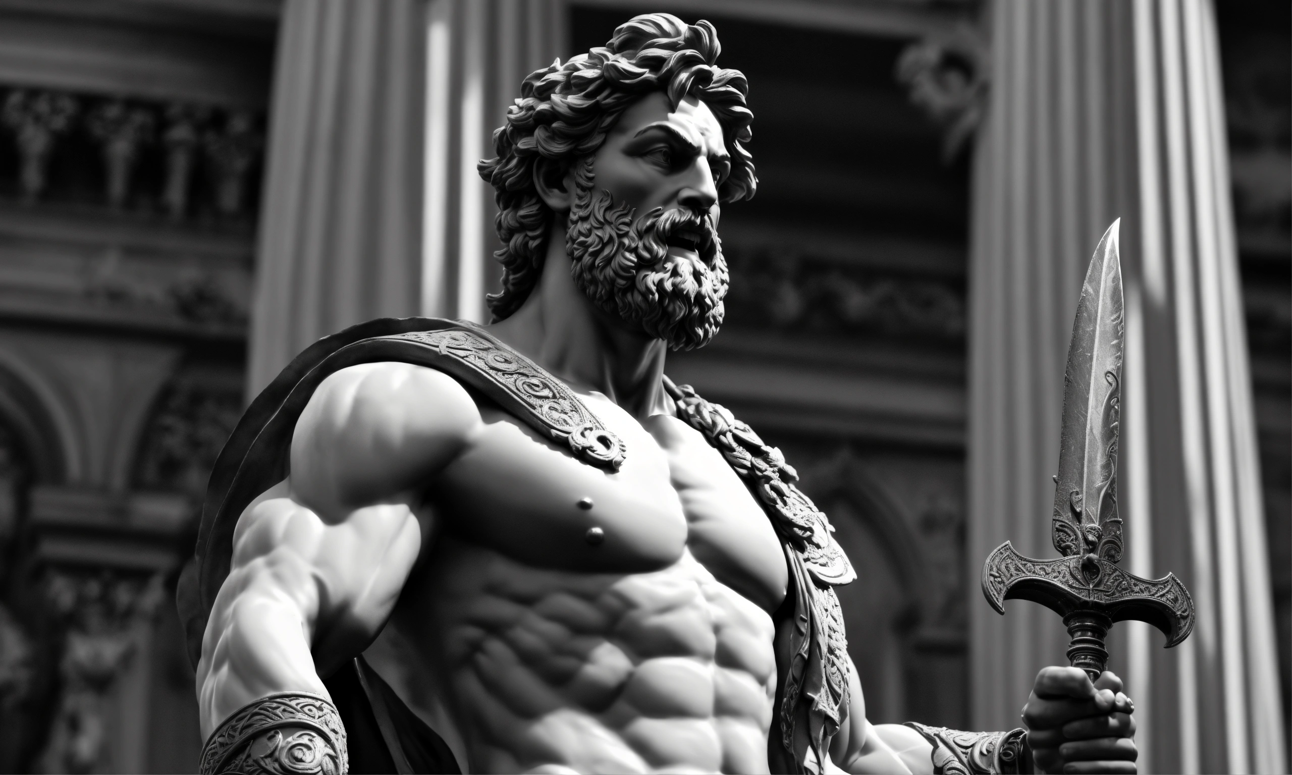 Lexica - Greek statue strong man standing with devilish smirk sideways ...