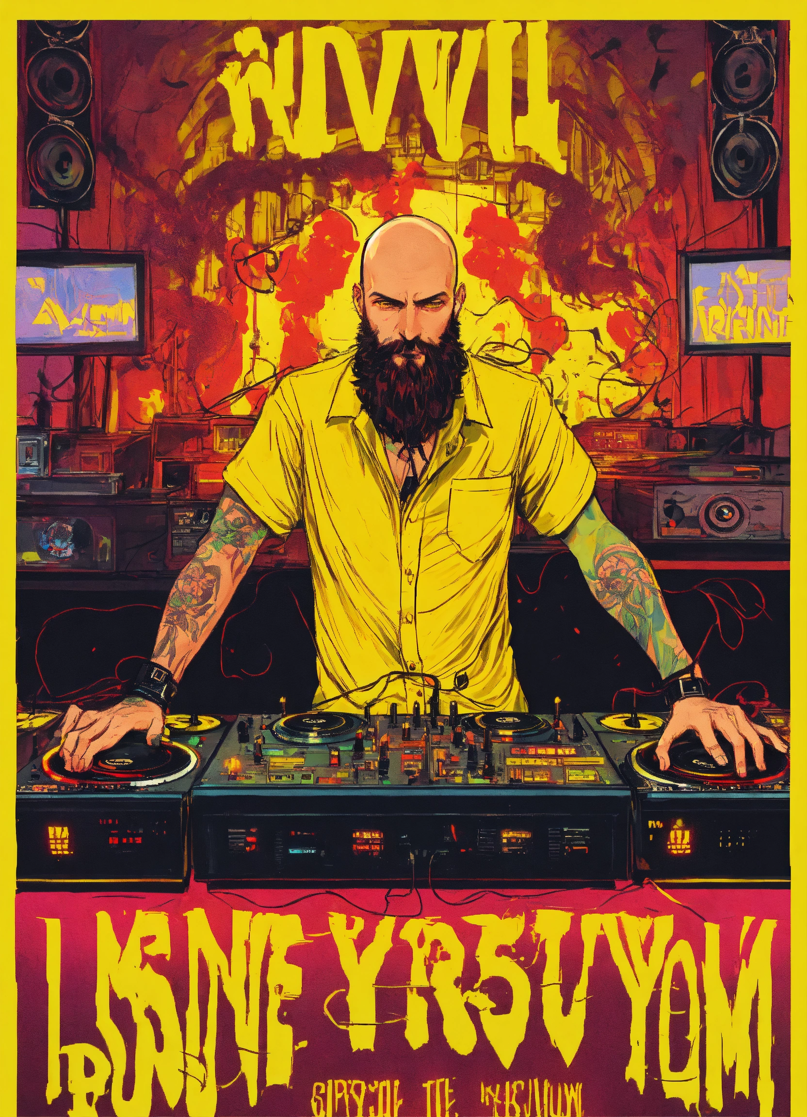 Lexica - A young bald man with beard possessed by the devil. yellow ...