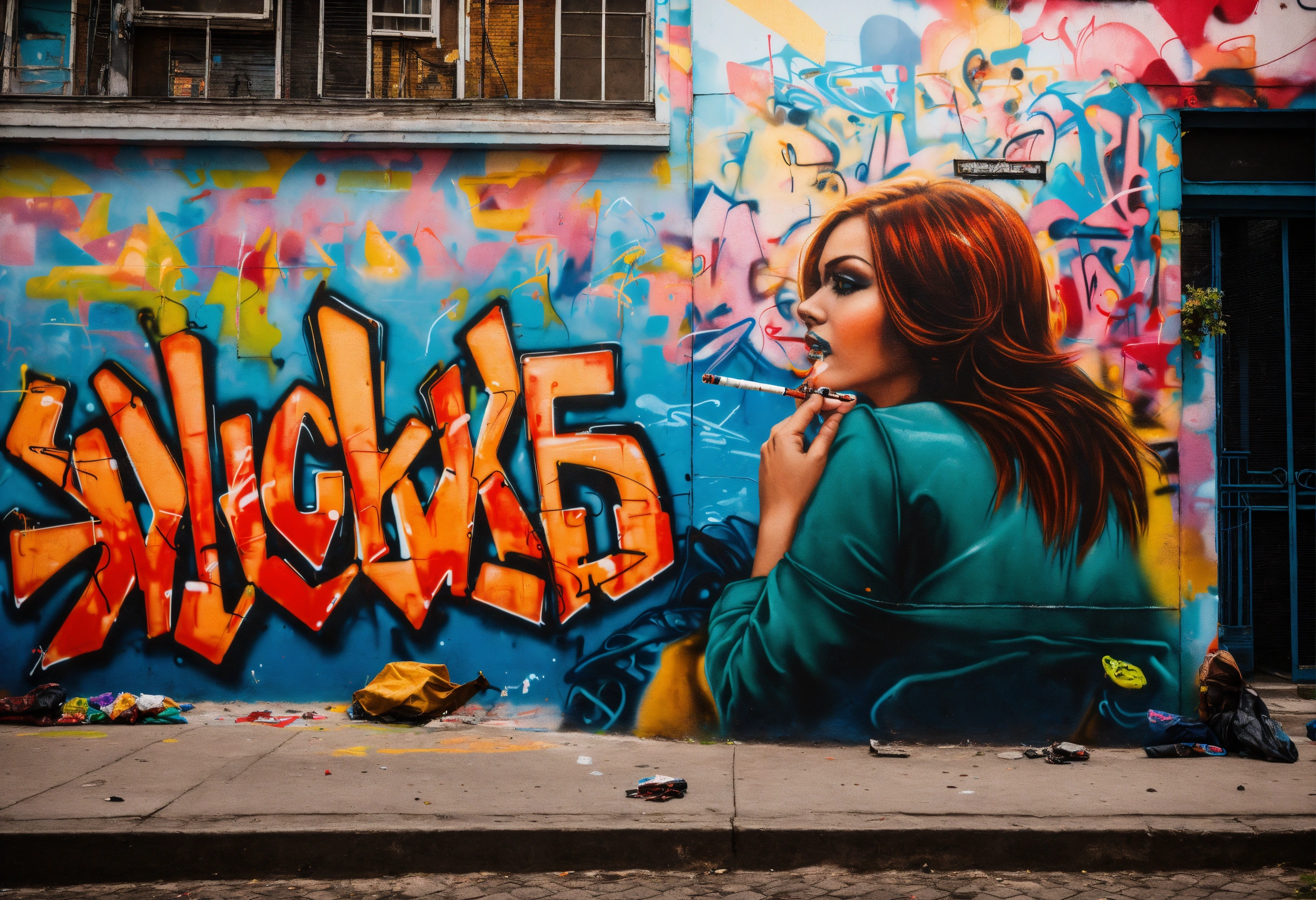 Lexica - A graffiti saying wicked game and a woman in front smoking