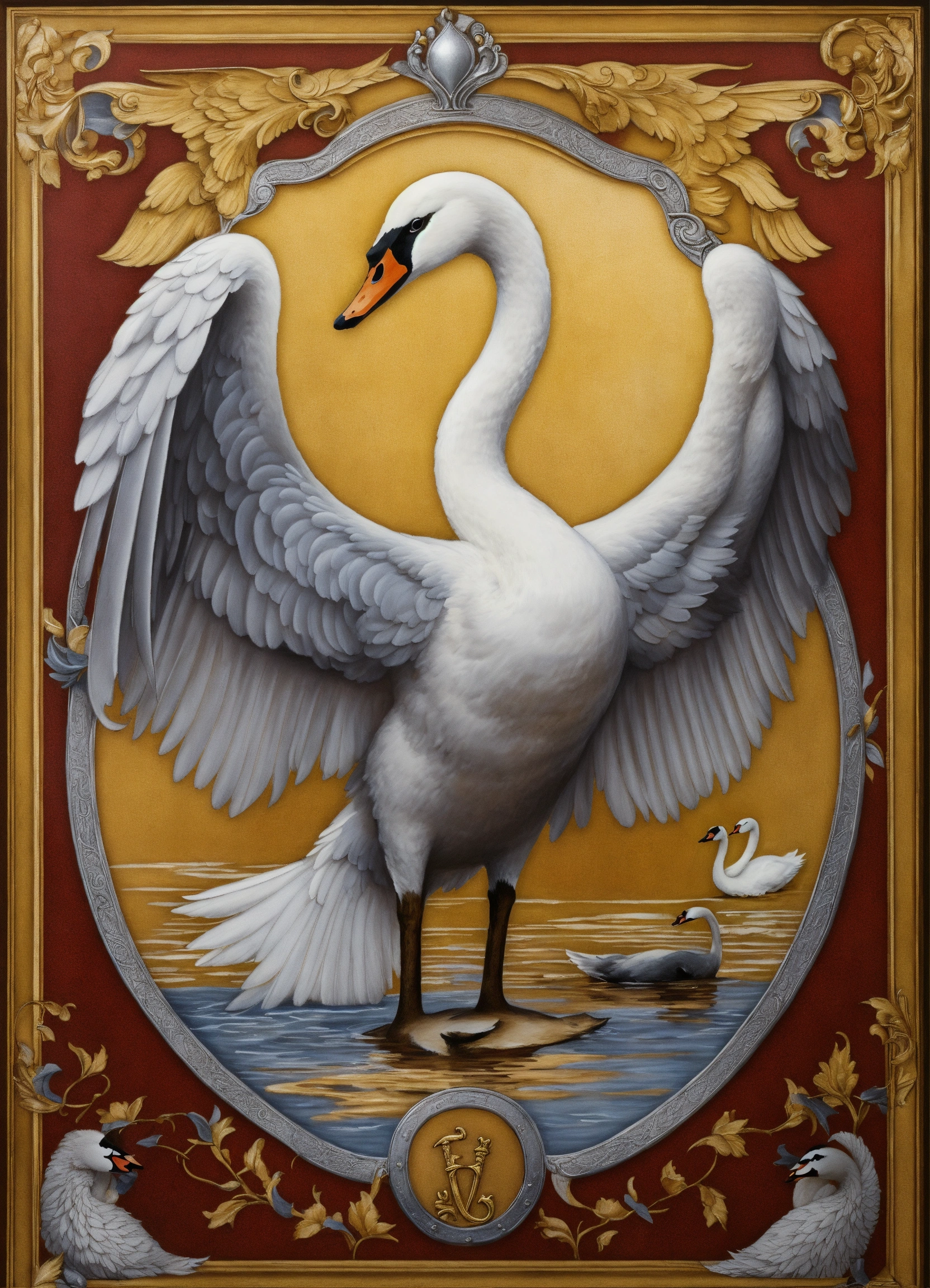Lexica - Heraldry coat of arms for a swan, art neavou, silver swan
