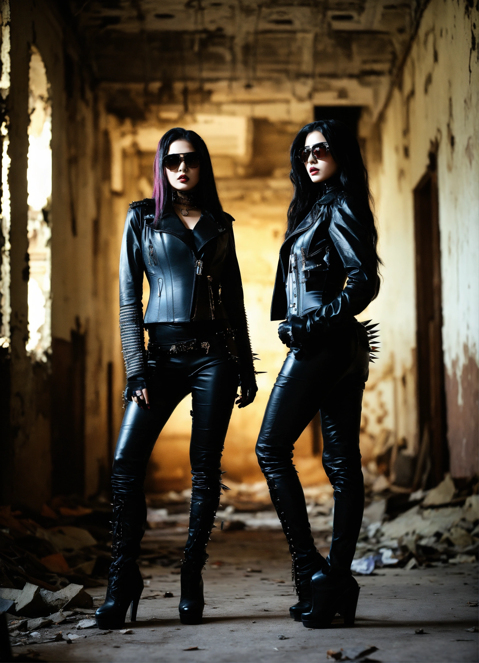 Lexica - Two young pakistan goth women with very long hair posing in a ...