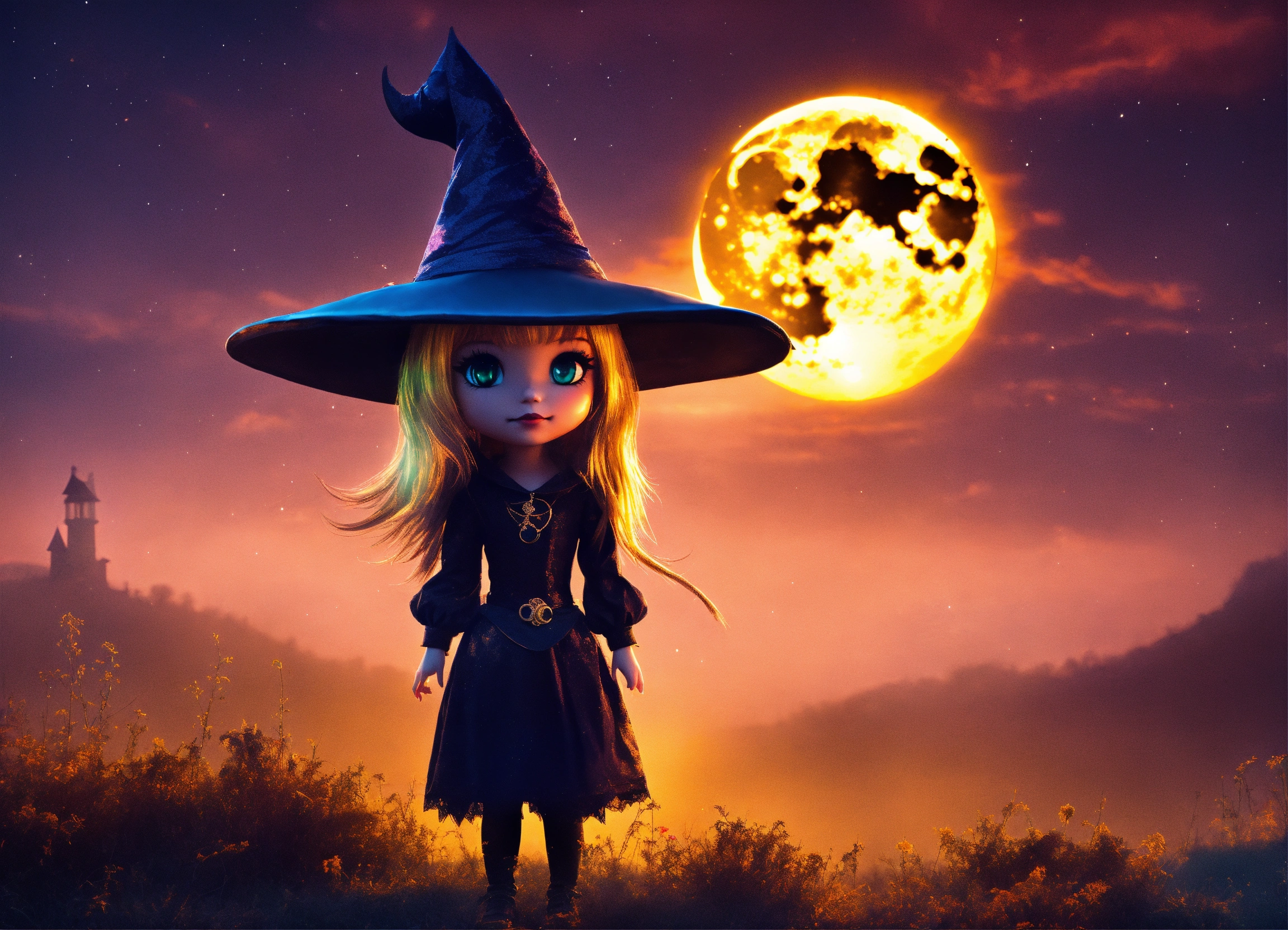 Lexica - Moonlit portrait of Cute Witch Chibi humanoid Monster a ...