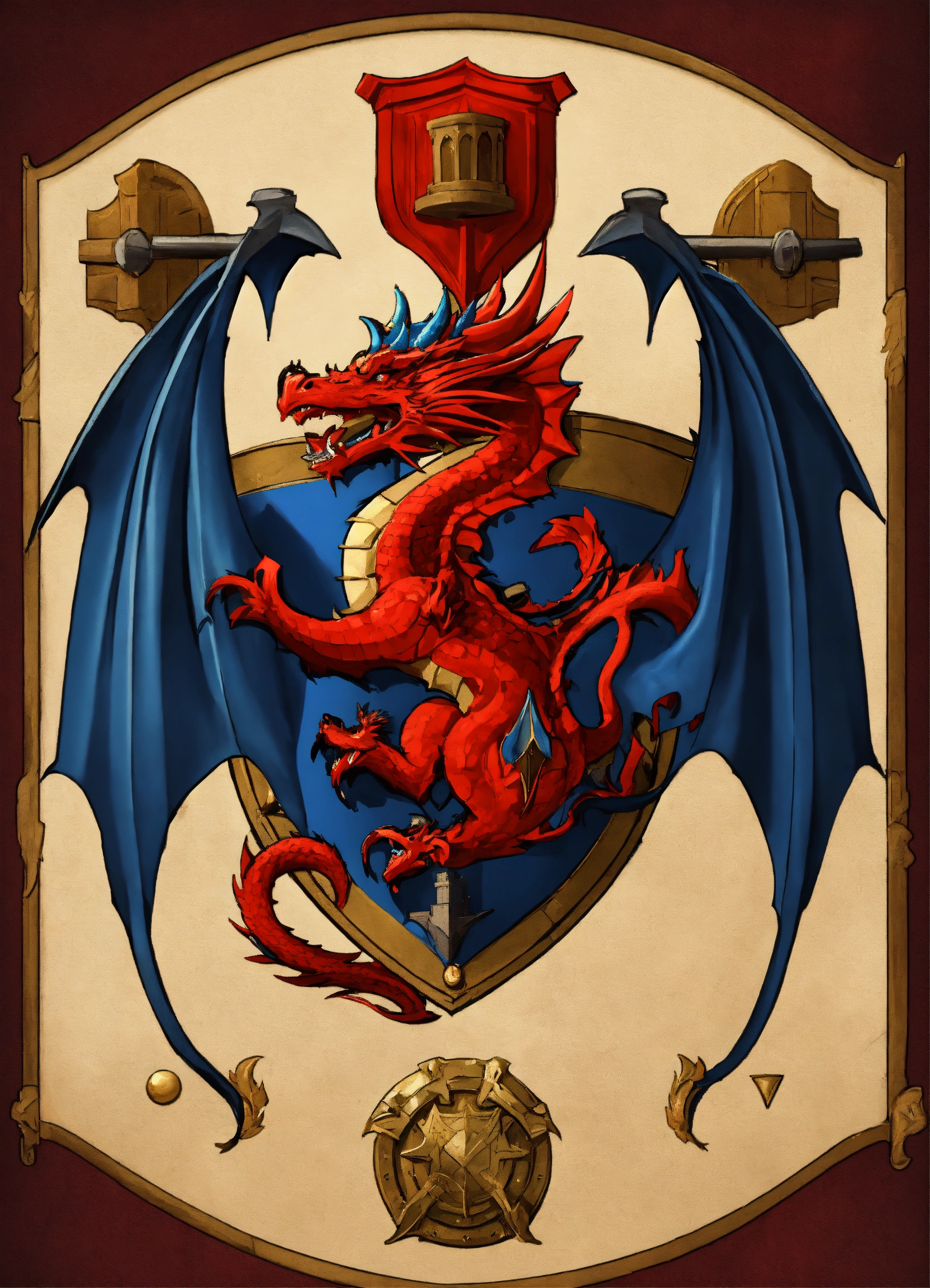 Lexica - Coat shield of arms with a tower and two dragons and a red ...
