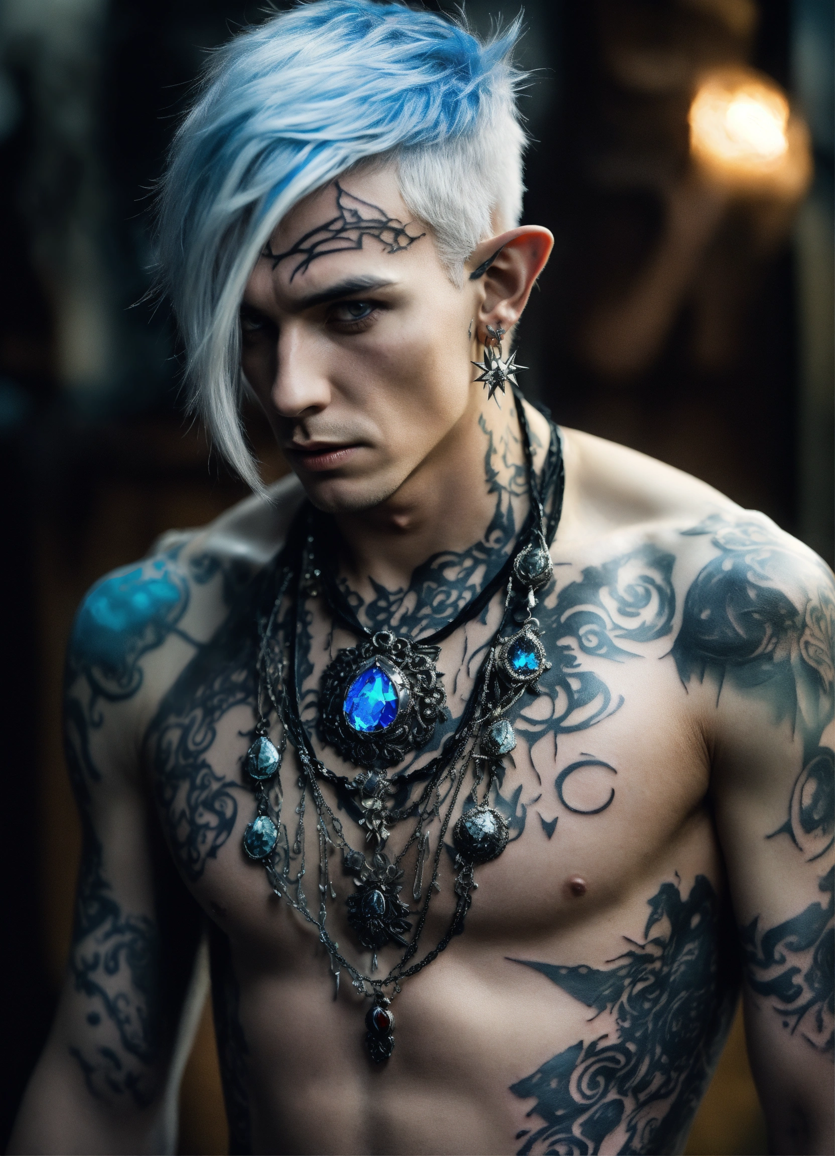 Lexica Fantasy Torso Shot Of A Tatooed Male Elf Sickly Thin Gaunt