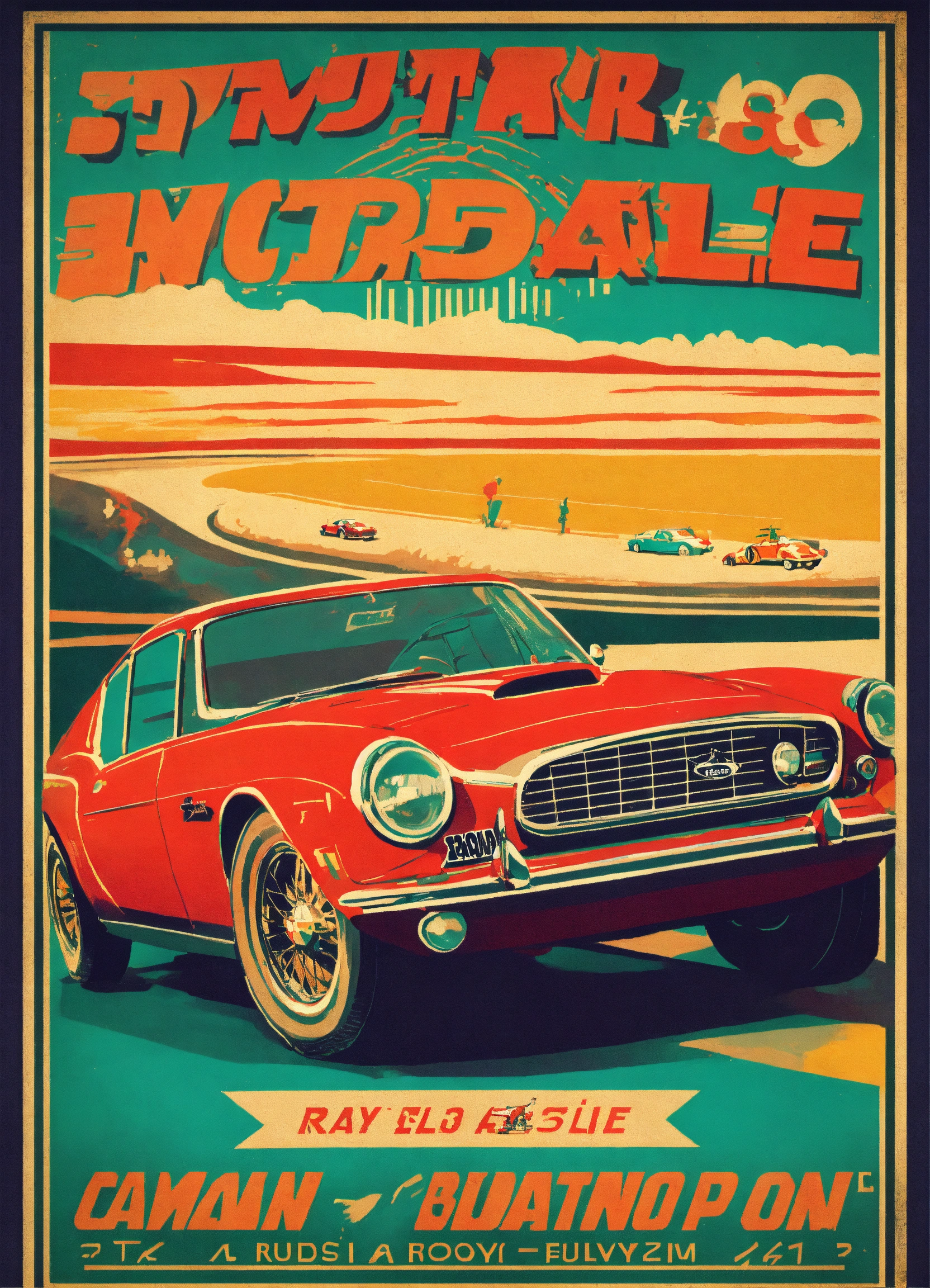 Lexica - A retro-style poster showcasing a classic car race, with ...