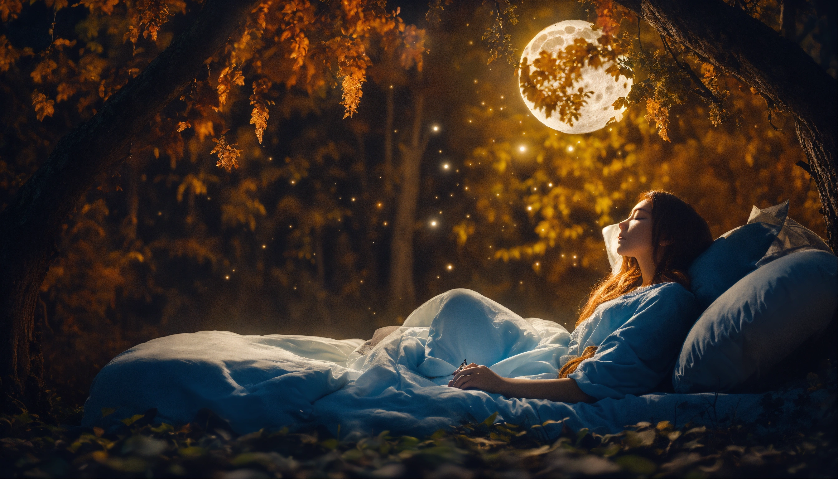 Lexica - Beautiful girl sleep and dream at night under moon in the ...