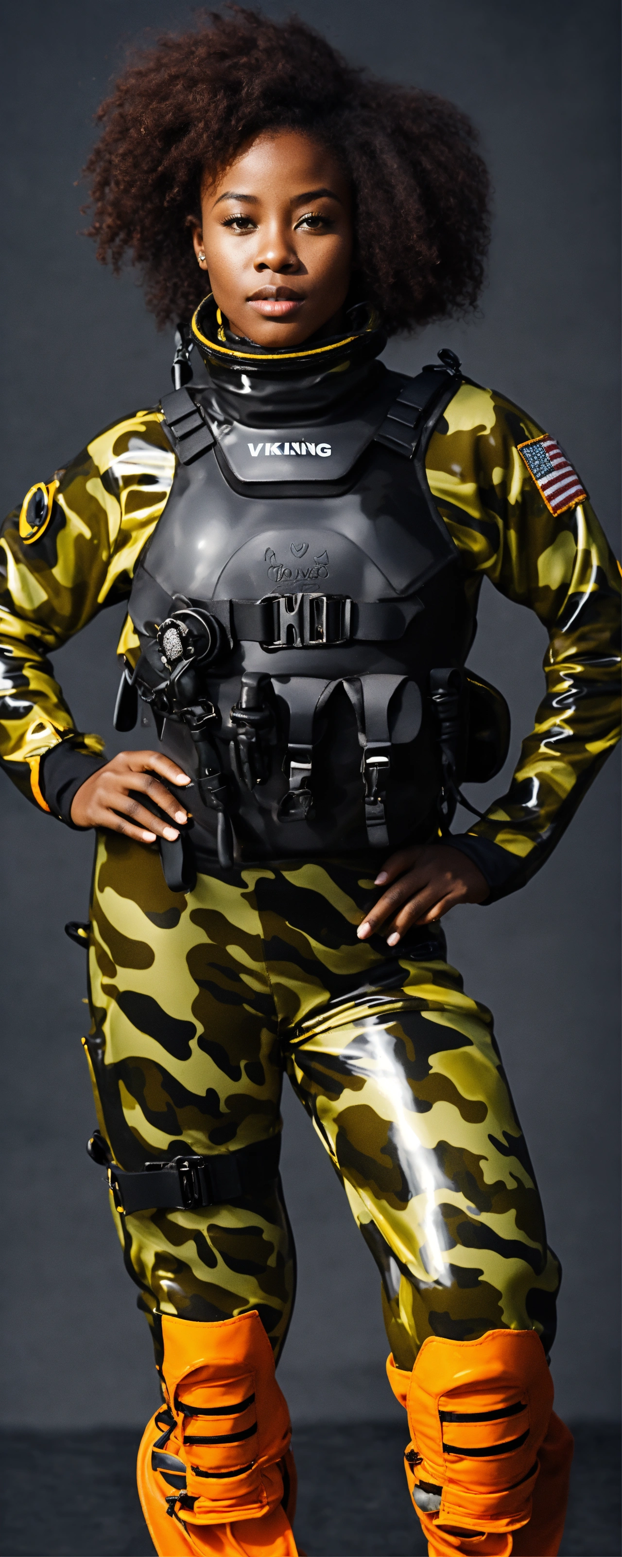 Lexica - Slim african american female diver in camouflage glossy viking ...
