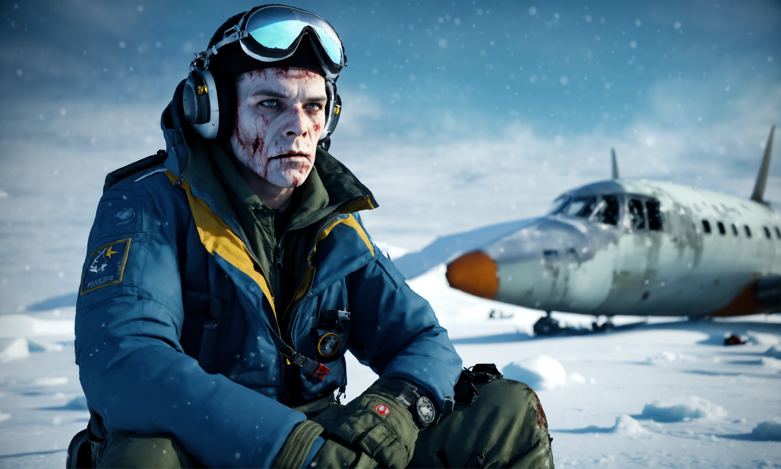 Lexica - Scary zombie-pilot sitting near crashed plane in Antarctica ...