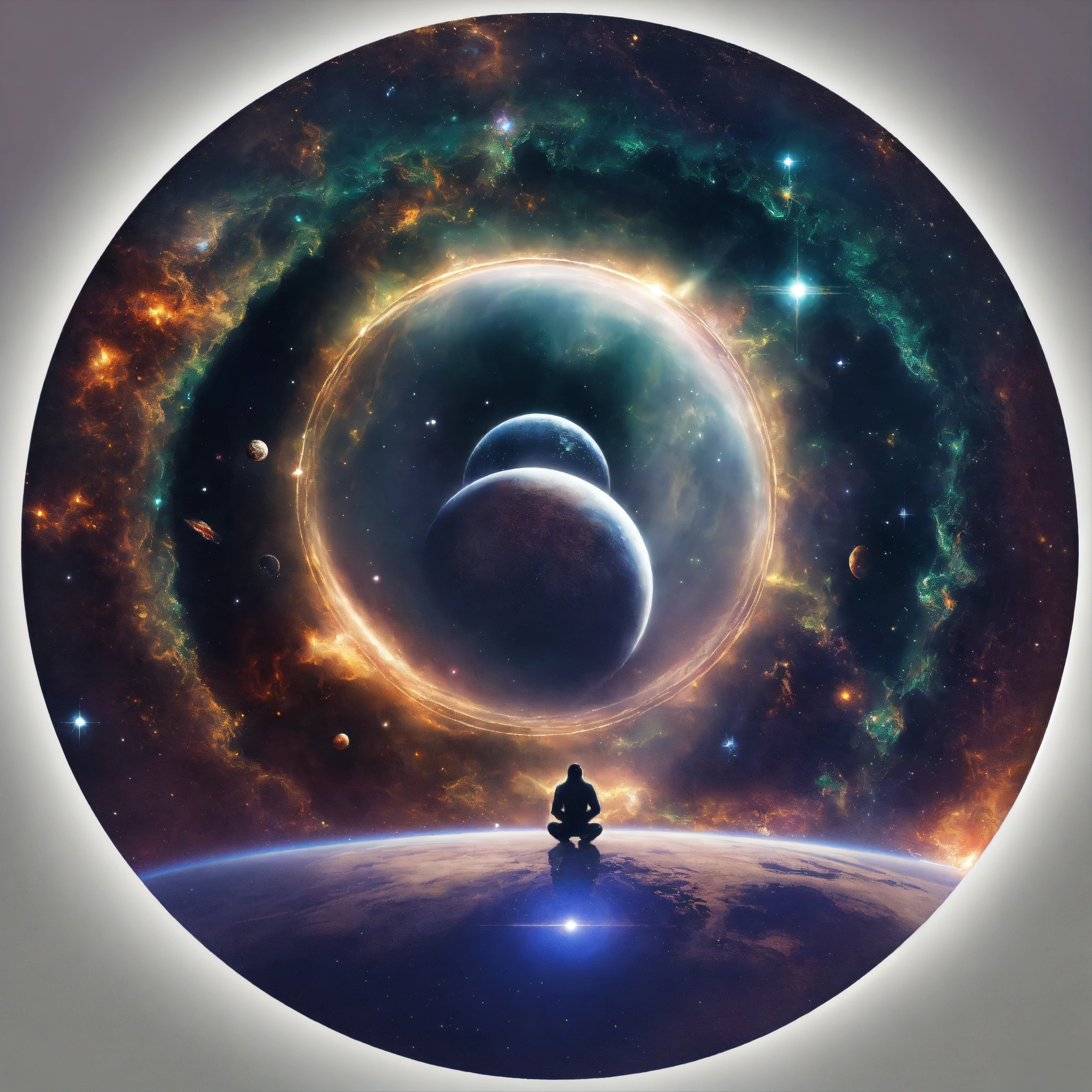 Lexica - Apes praying to a human god in space, in circle image ...