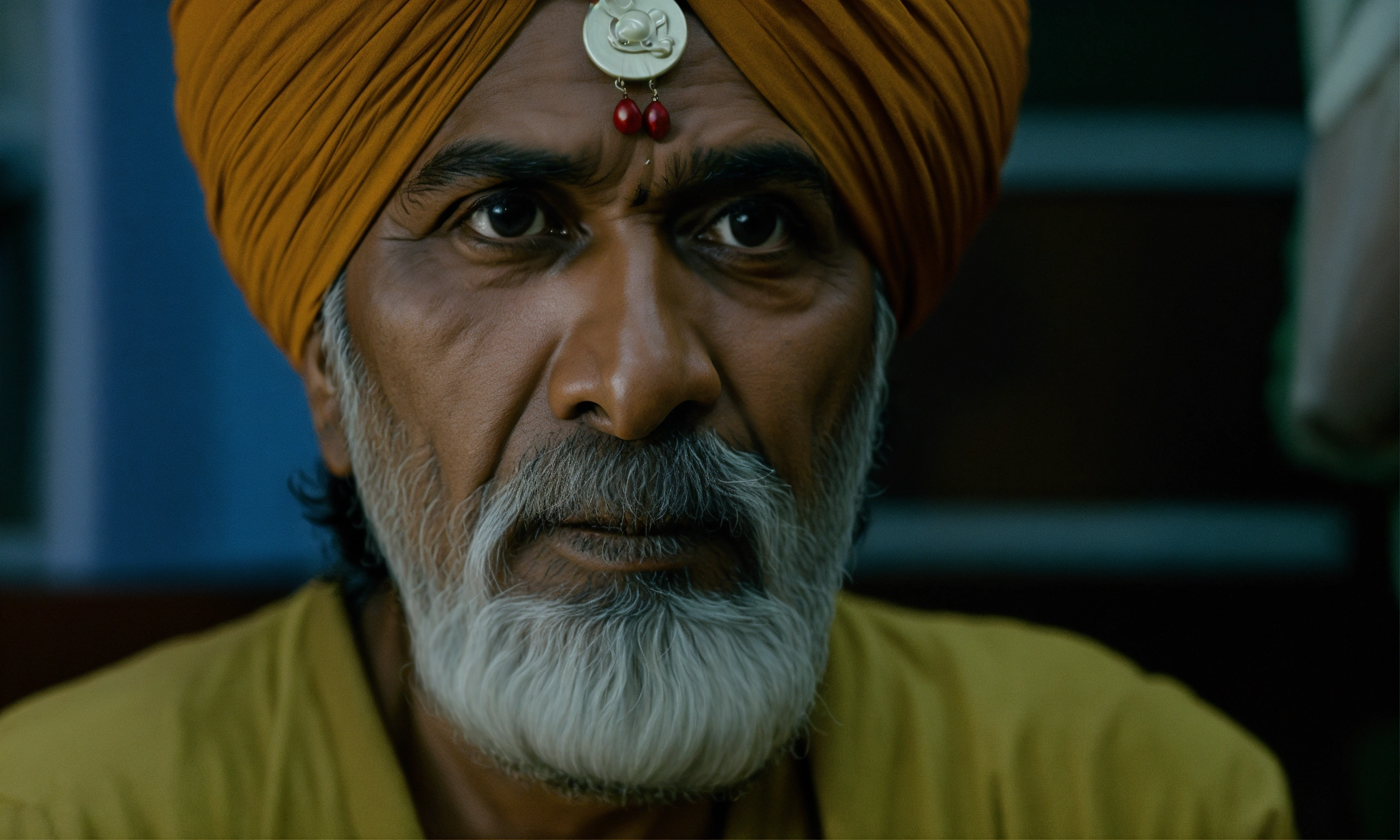 Lexica - A 60 year old indian man wearing turban, looking tense. Full ...