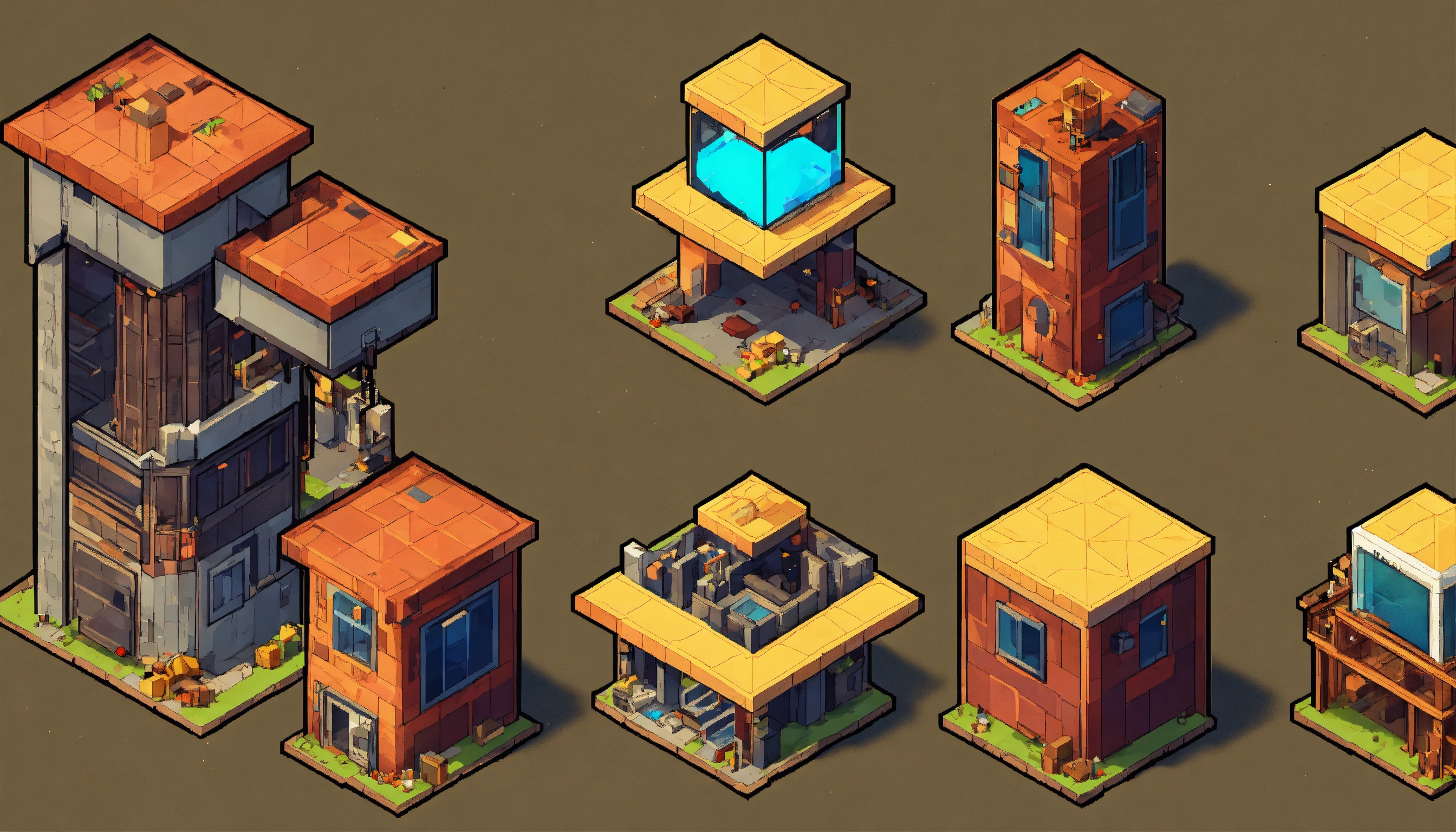 Lexica - Simple clean blocky 2d isometric pixel concept sprites of an ...