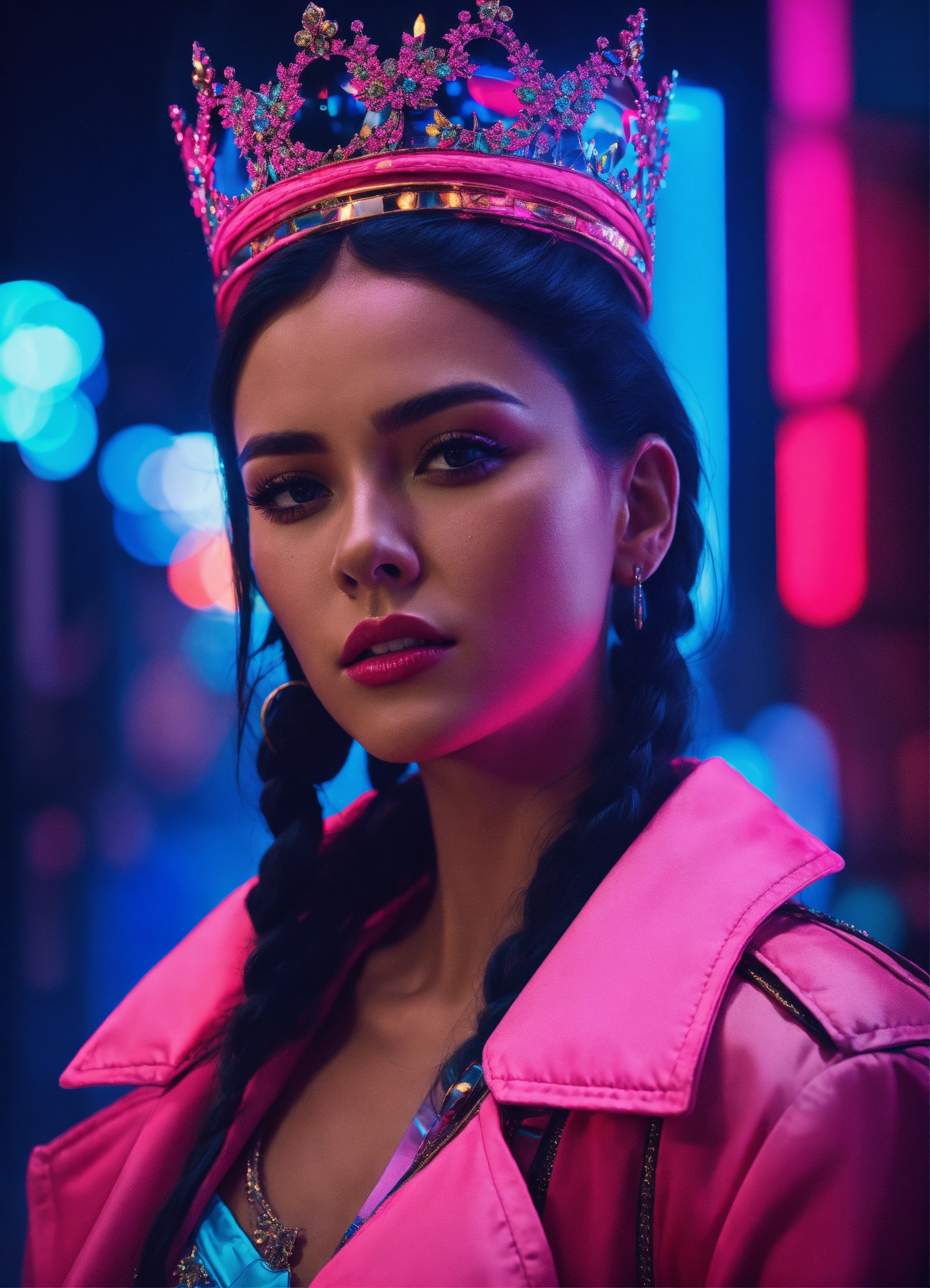 Lexica - Cinematic photography, modern, female queen, neon colors ...