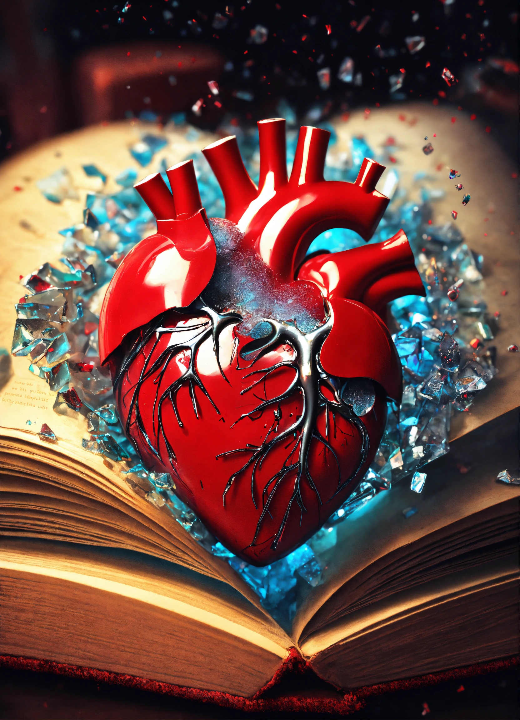 Lexica - Anatomy of a human heart bursting into tiny glass shards ...