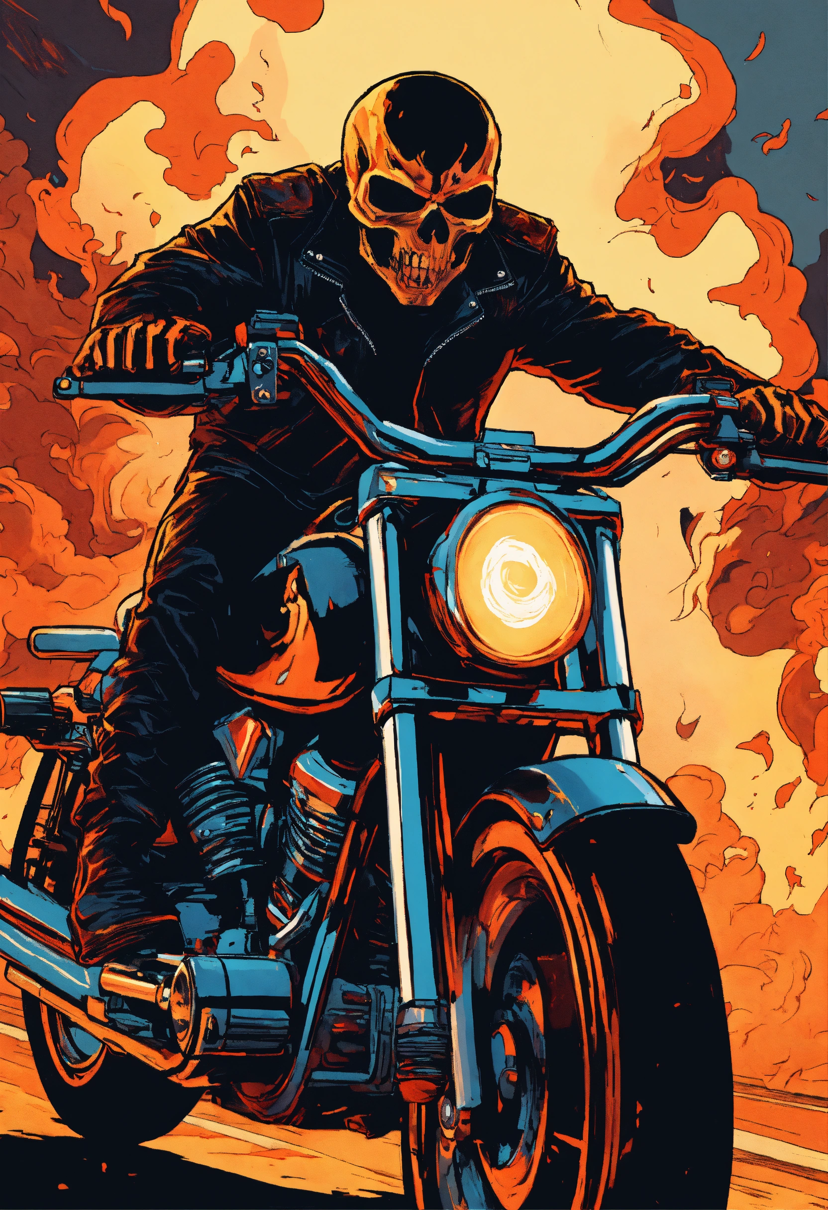 Lexica - A close up of a person riding a motorcycle with flames, ghost ...