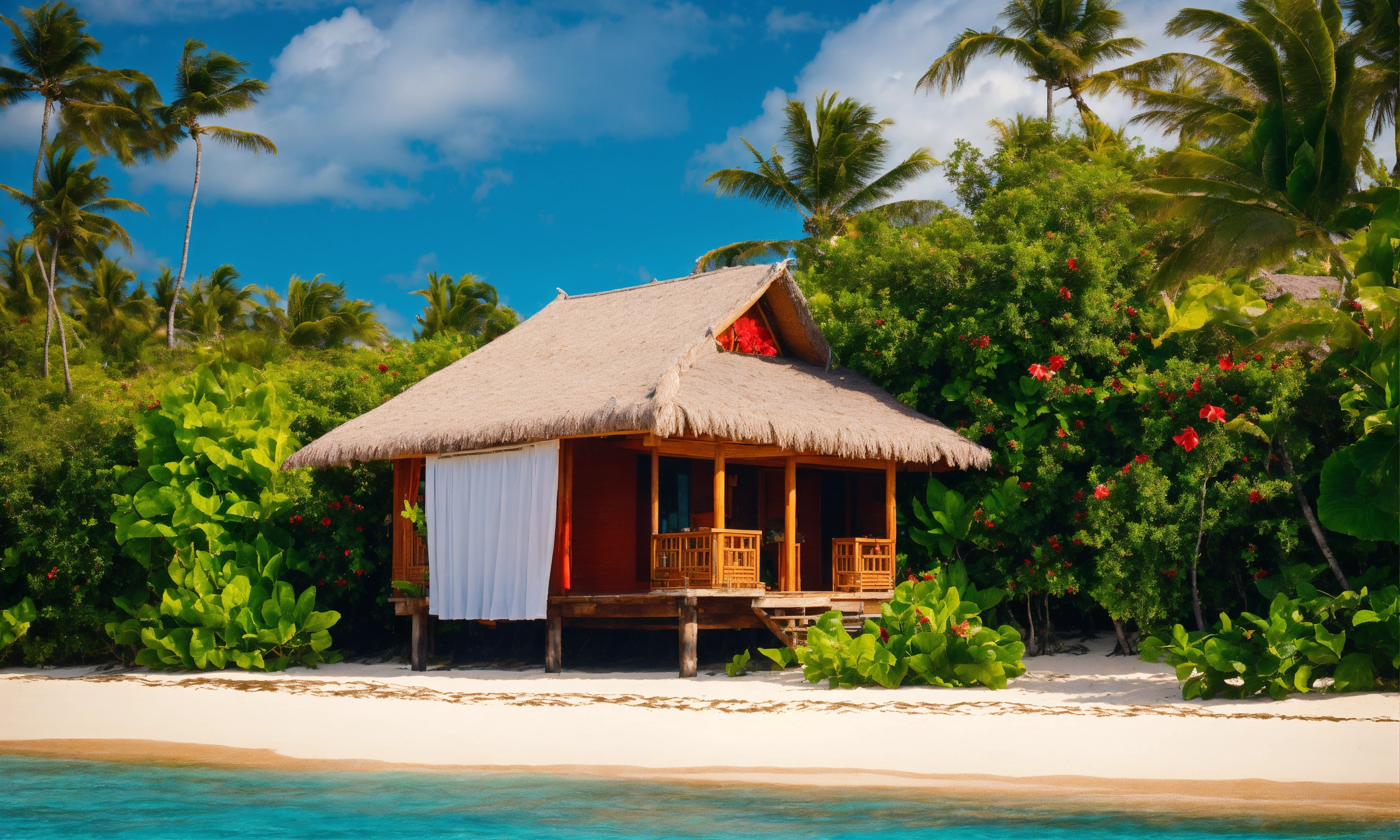 Lexica - Beautiful polynesian house with white curtain in the wind on a ...