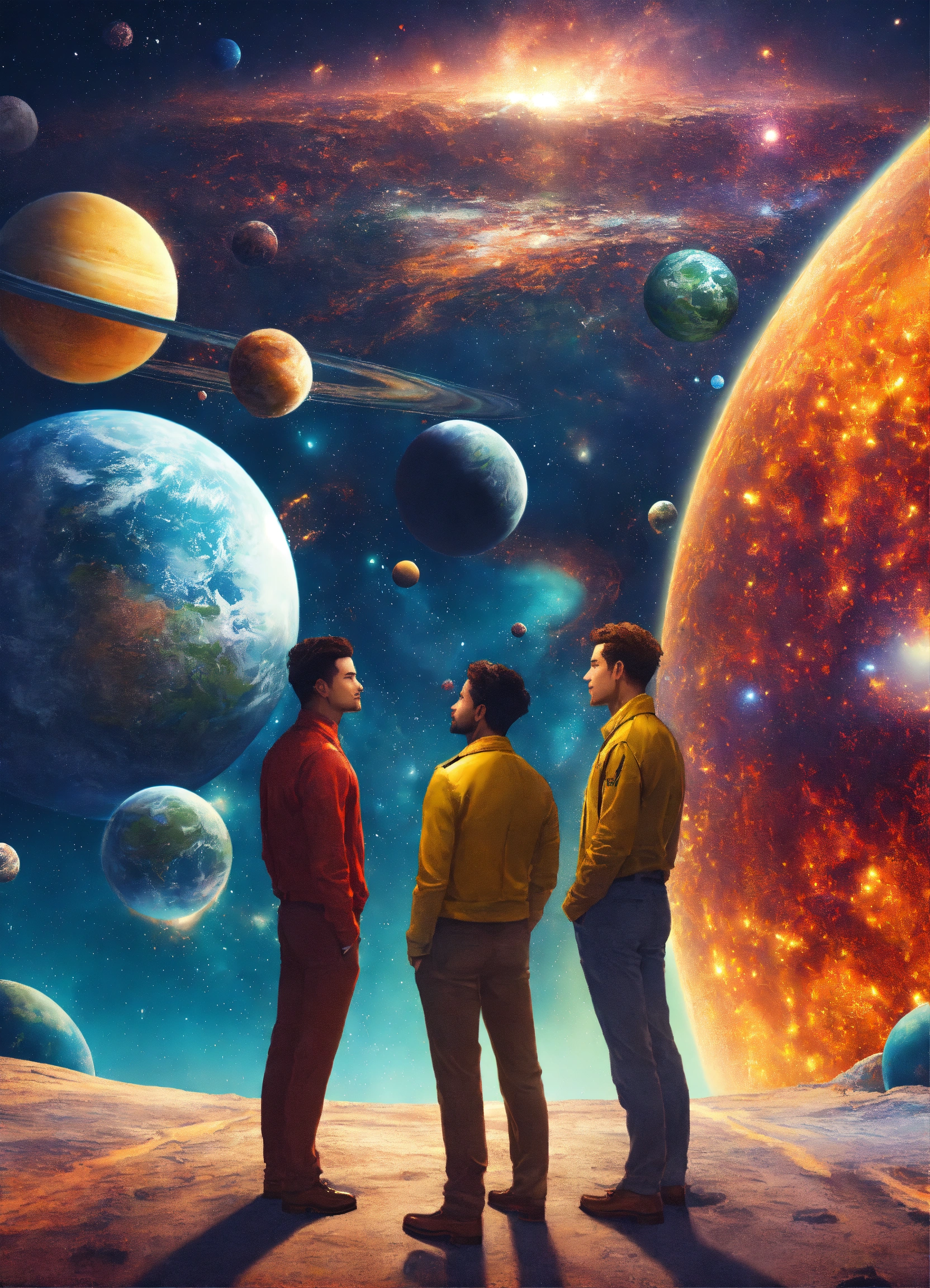 Lexica - A man stay in front to Multiple different universes lined up ...