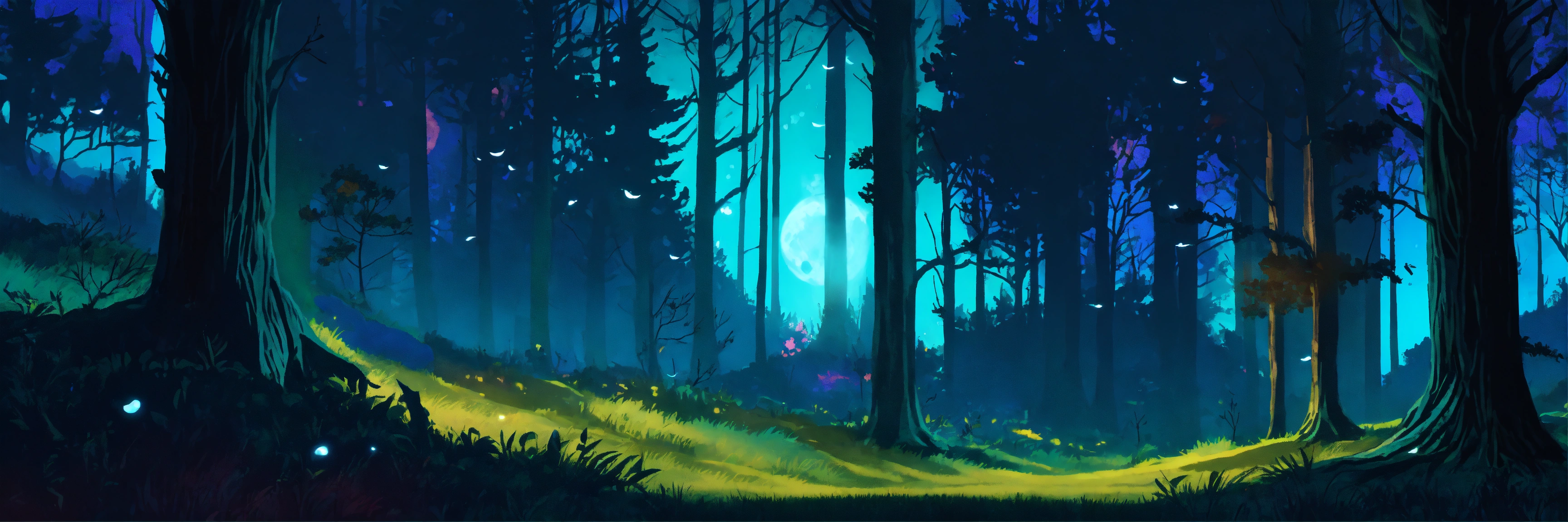 Lexica - Moonlit forest at night with motes of moonlight shining ...