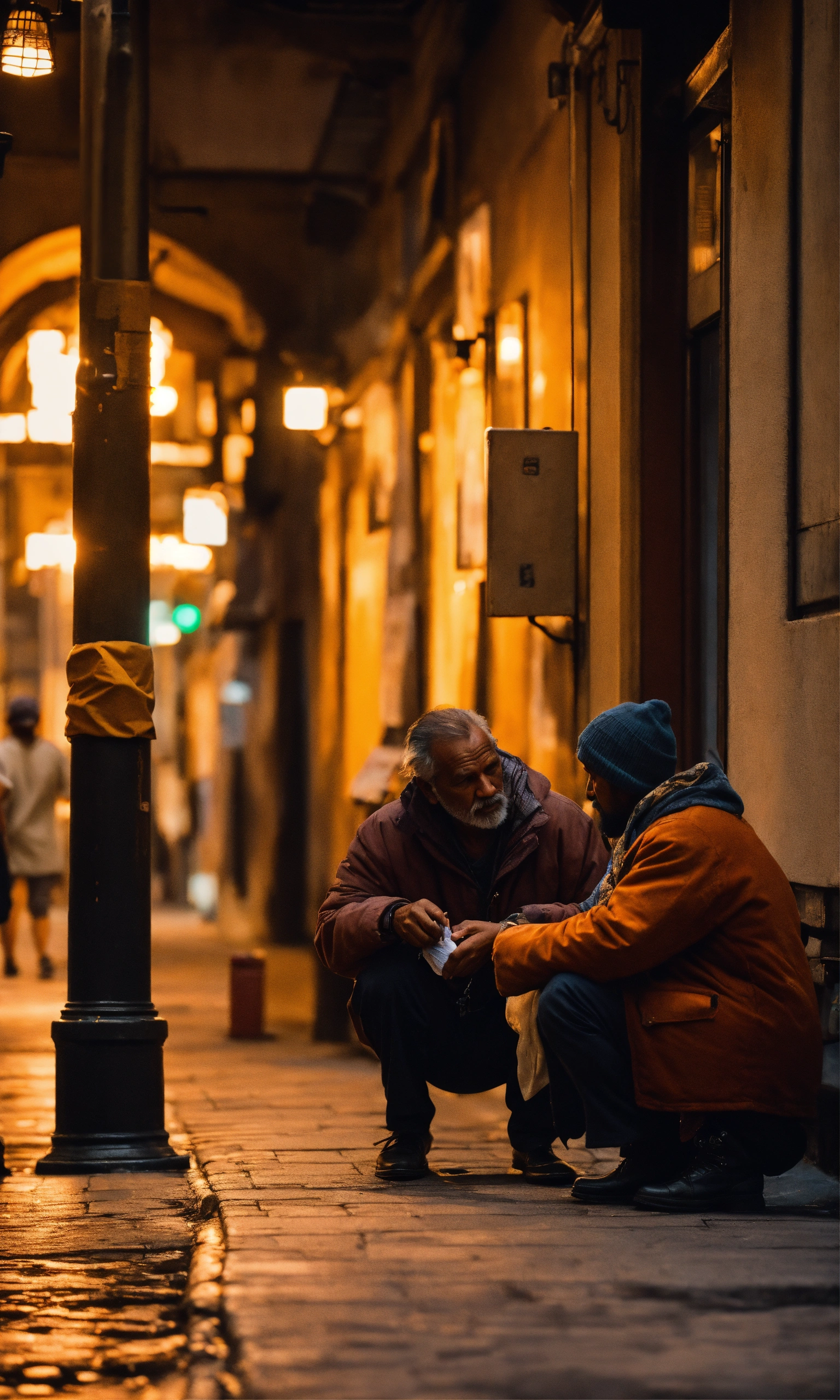 Lexica - A man helping a poor beggar in the street, surreal photo ...
