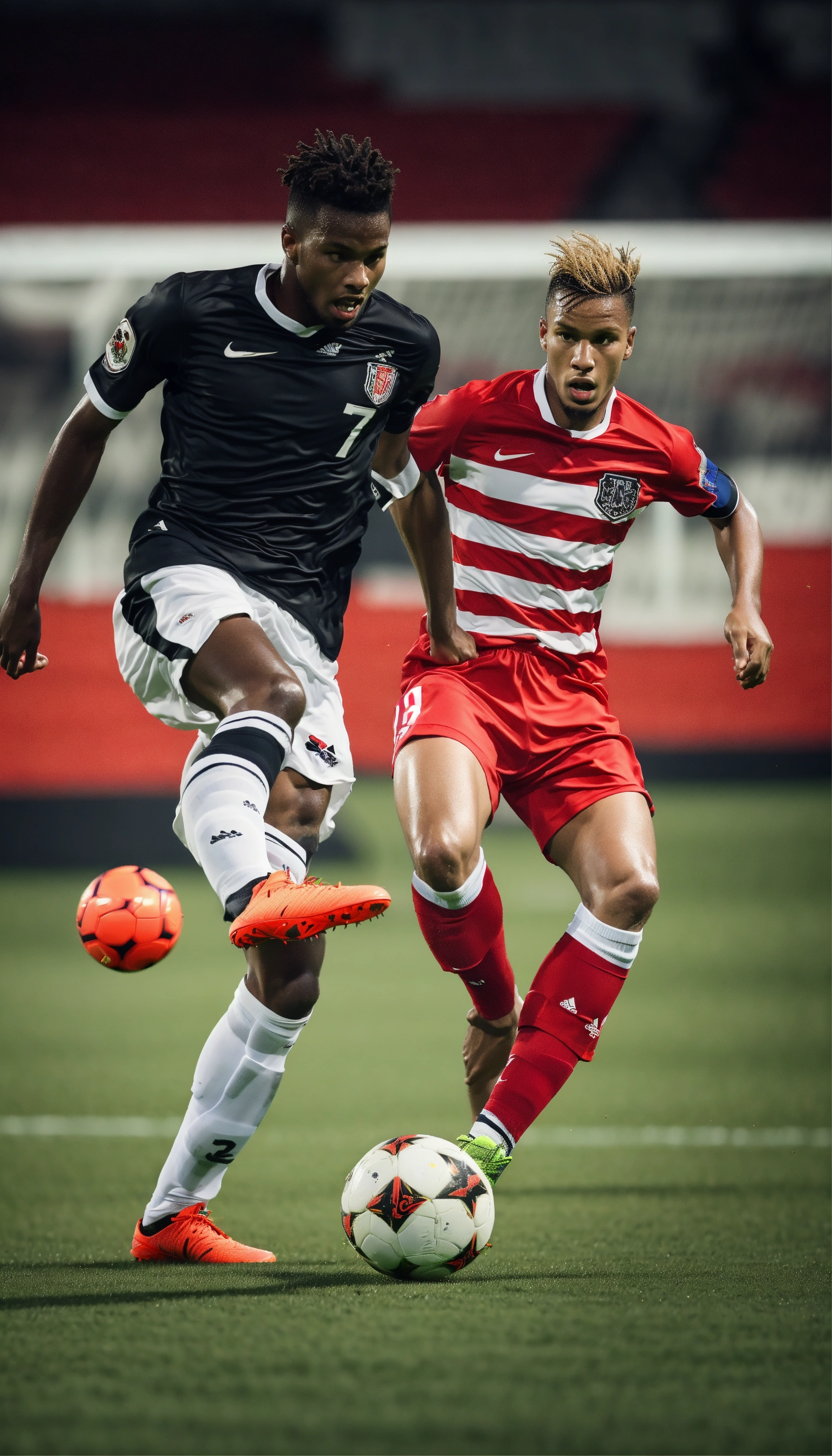 Lexica - Black and white soccer player vs red and white soccer player