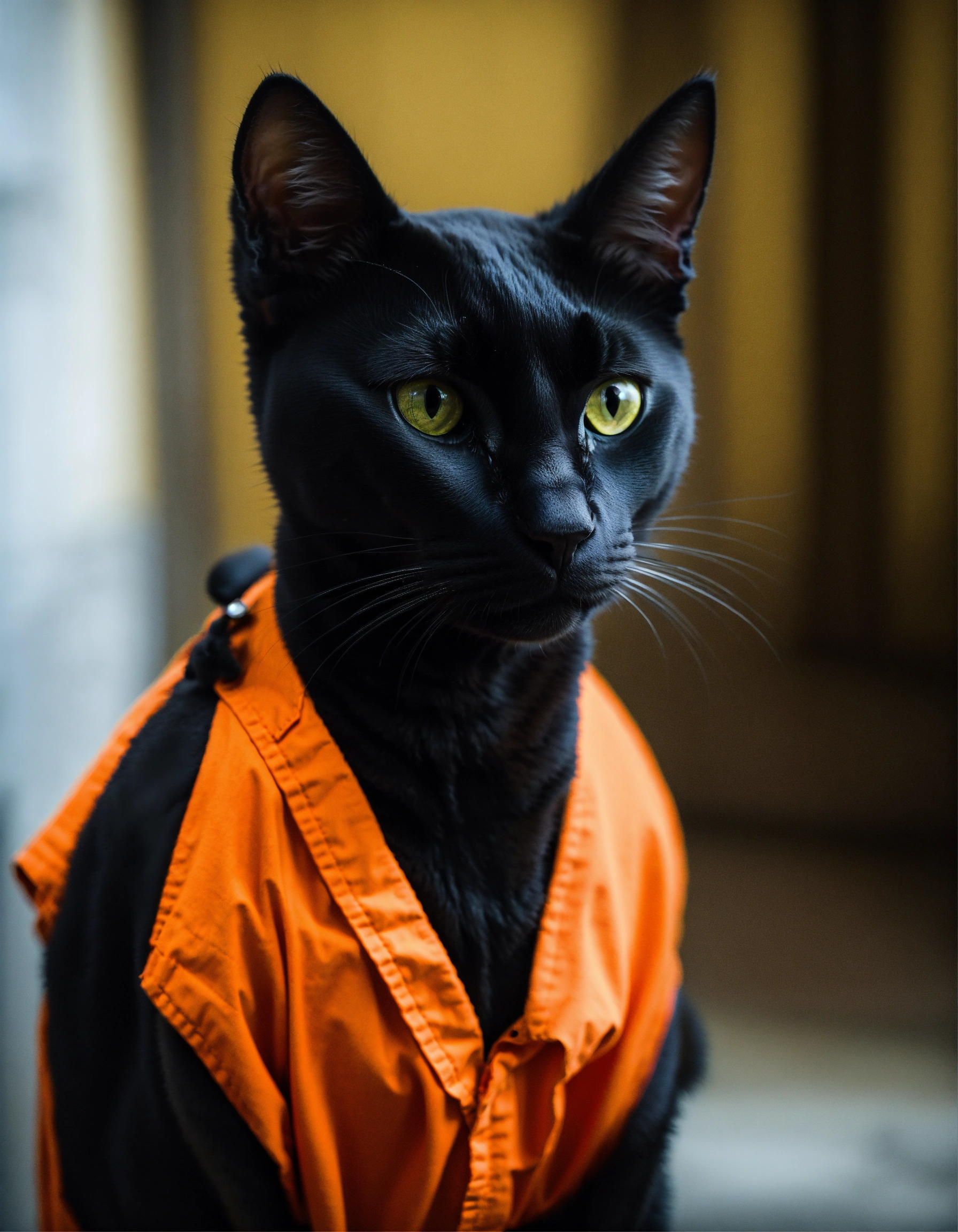 Lexica - A humanoid havana black cat wearing inmate orange jumpsuit ...