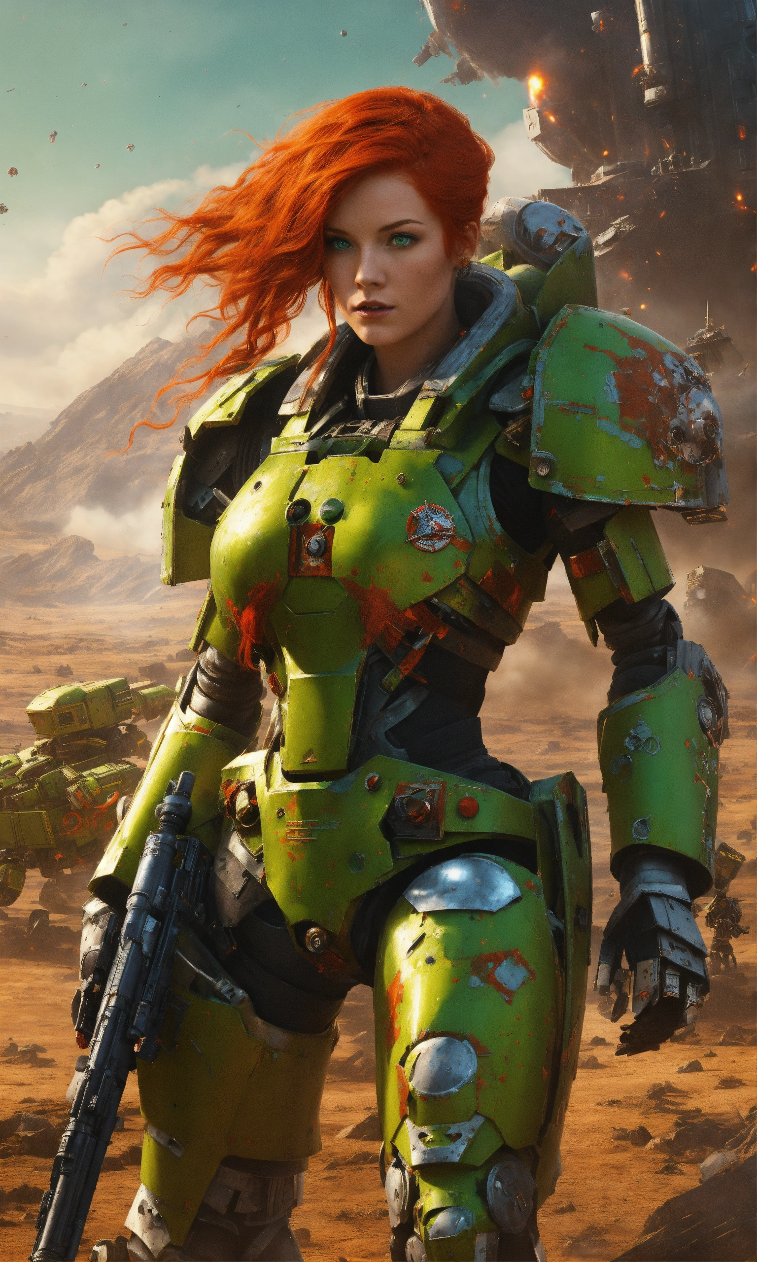 Lexica - Full body view of woman with red hair and bright green eyes ...