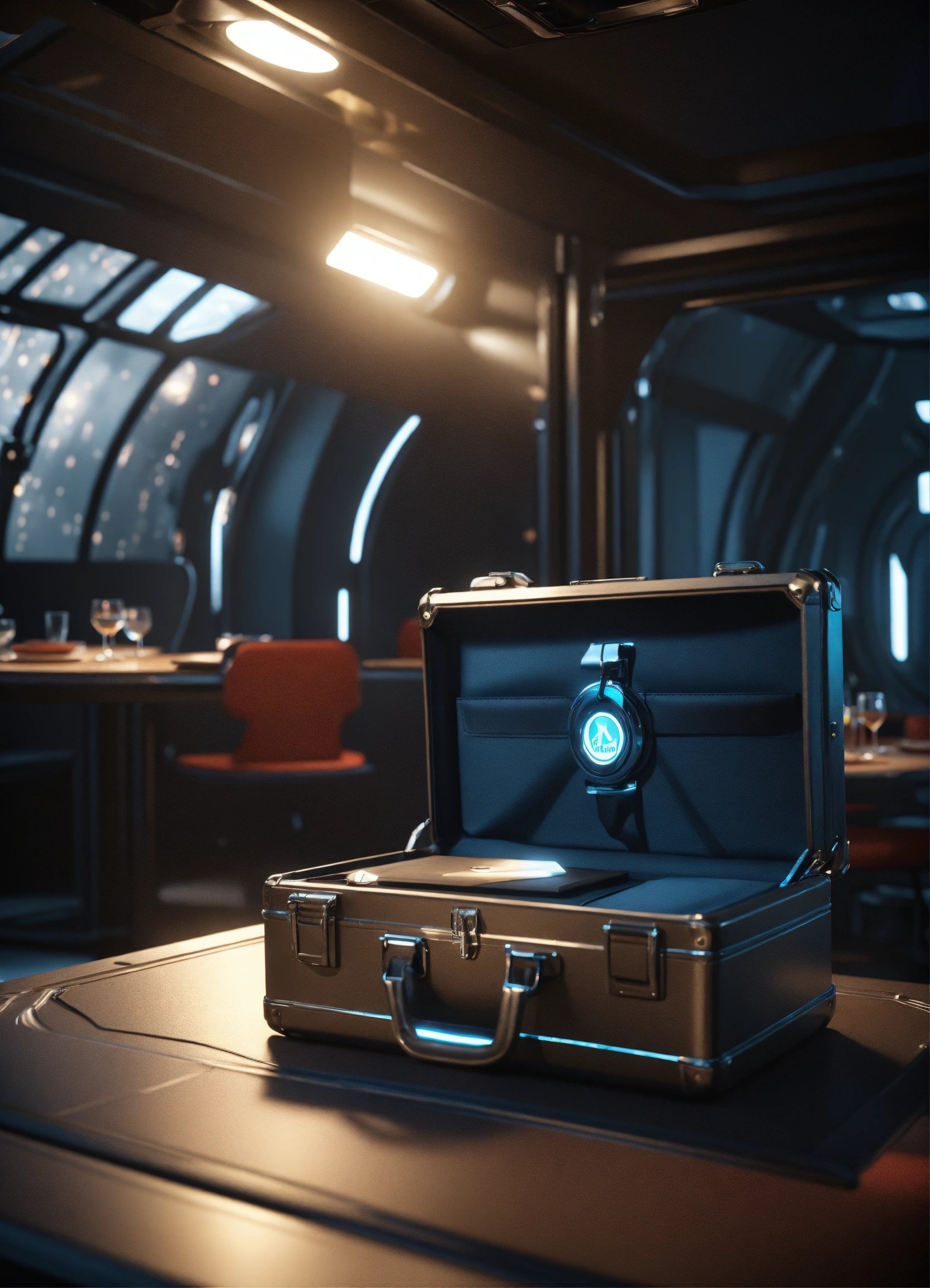 Lexica - VIew of a empty titanium security briefcase open on a round ...