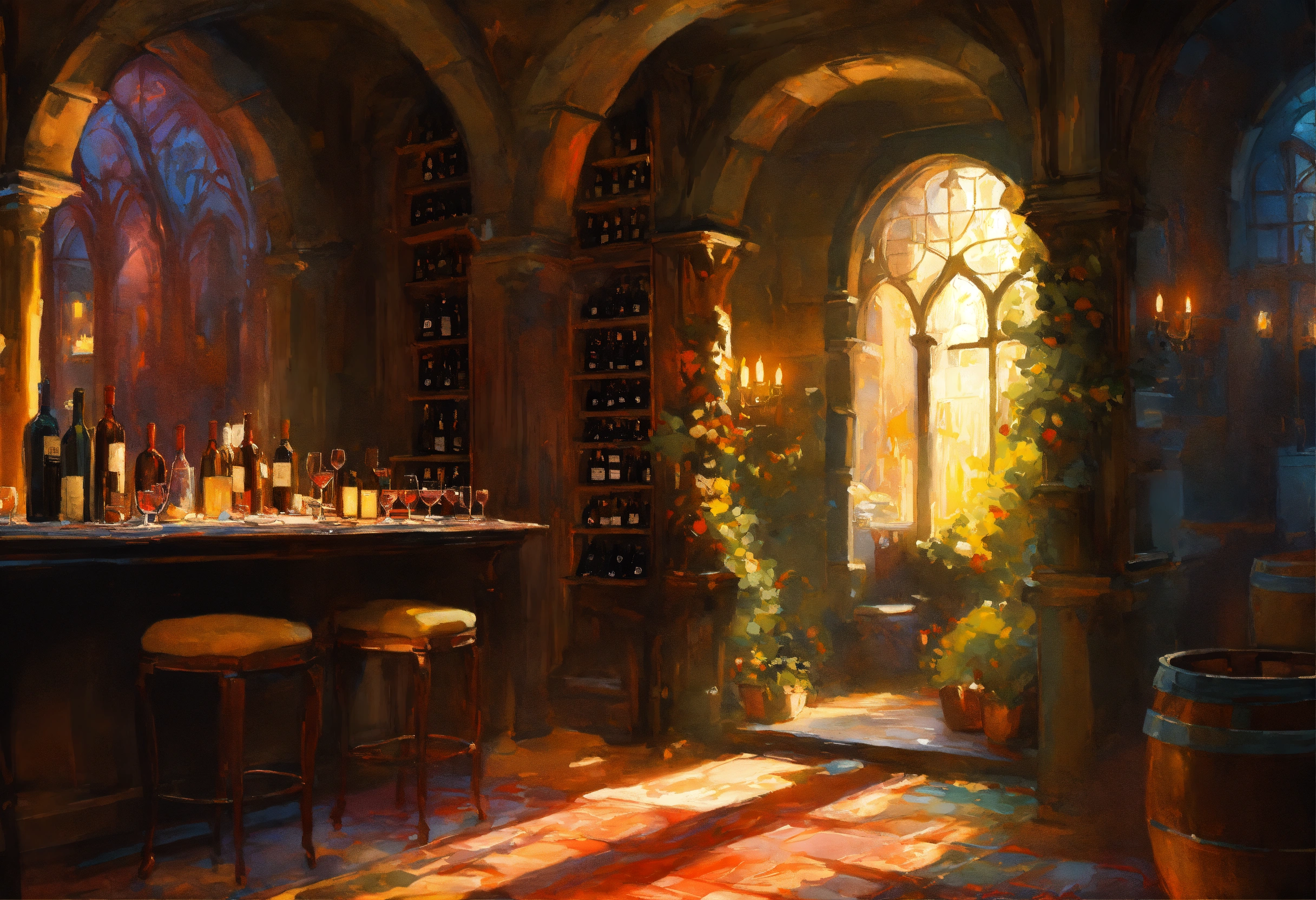 Lexica - A colorful art illustration of castle inside scene, wine ...